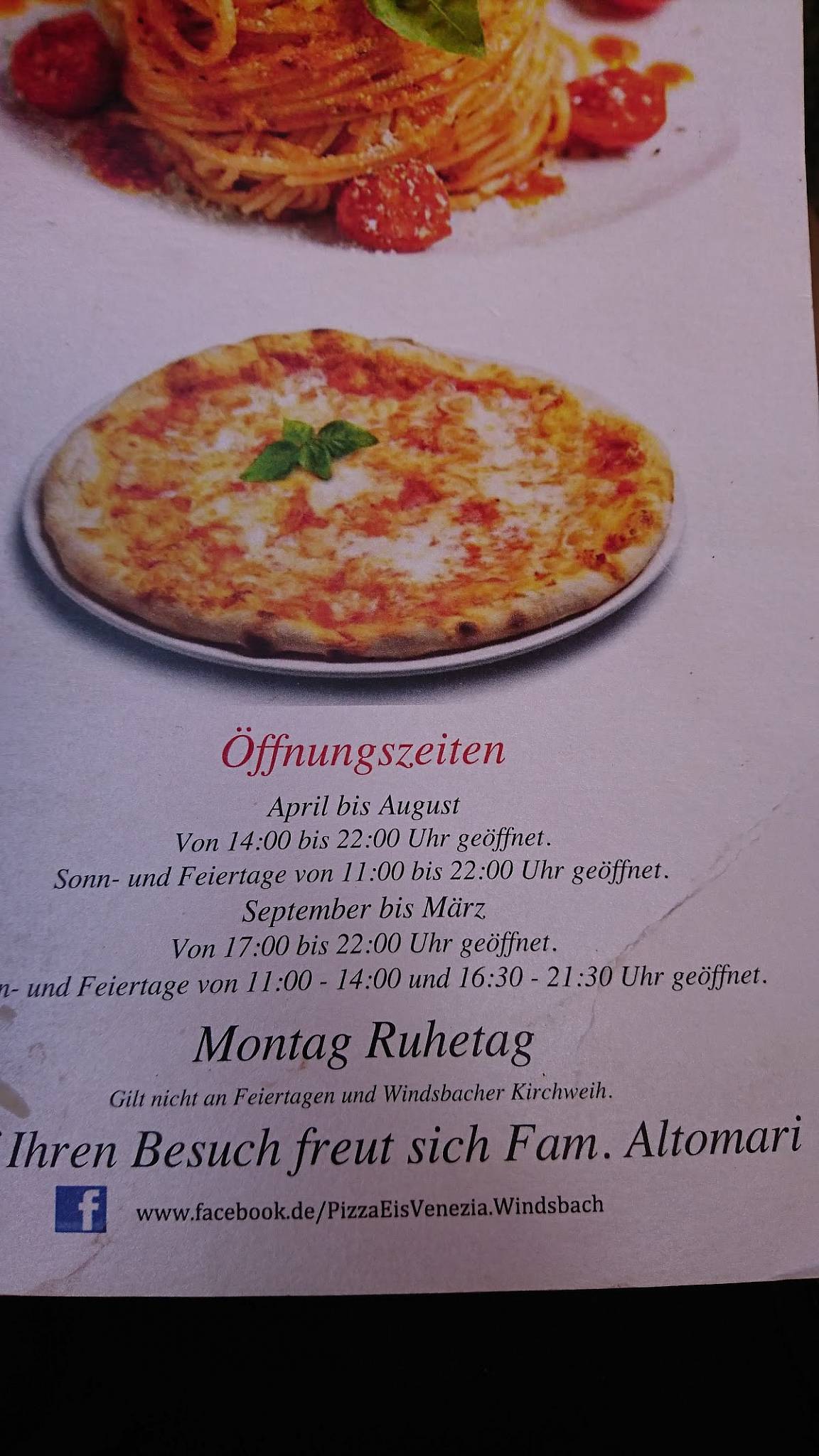 Speisekarte von Pizza & Eis Cafe Venezia, Windsbach