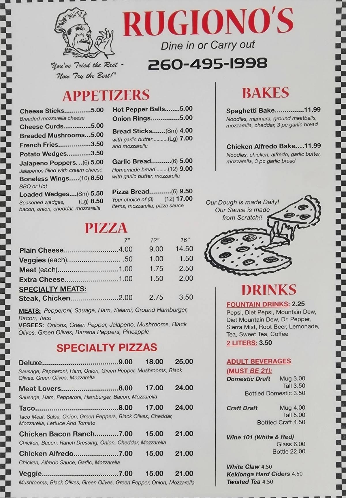 Menu at Rugiono's pizzeria, Fremont