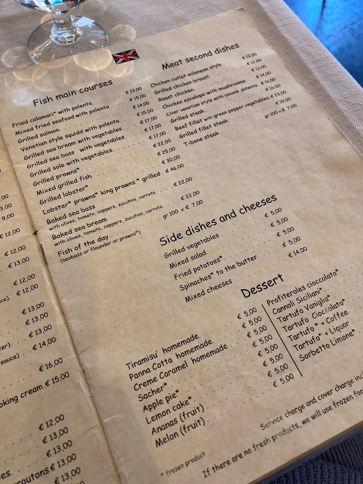 Menu da Leoncini pizzeria, Venezia