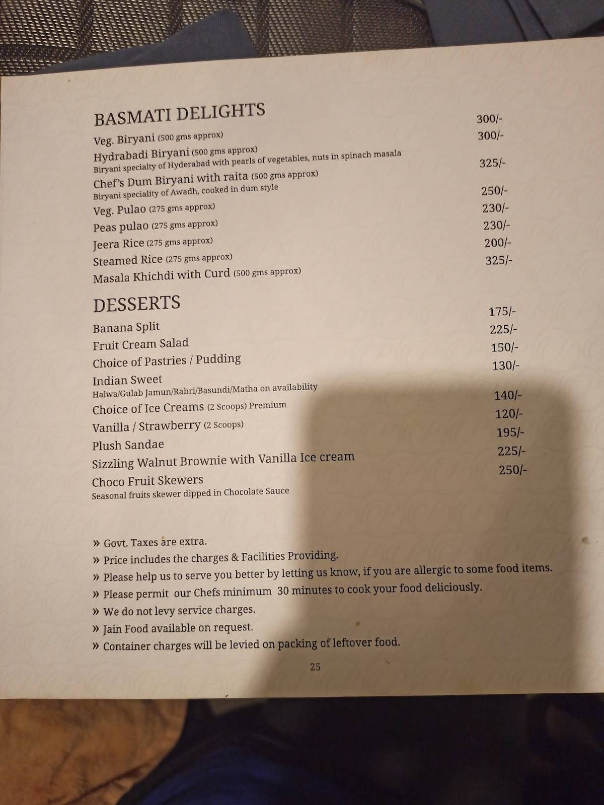 Menu at Plush restaurant, Gandhinagar