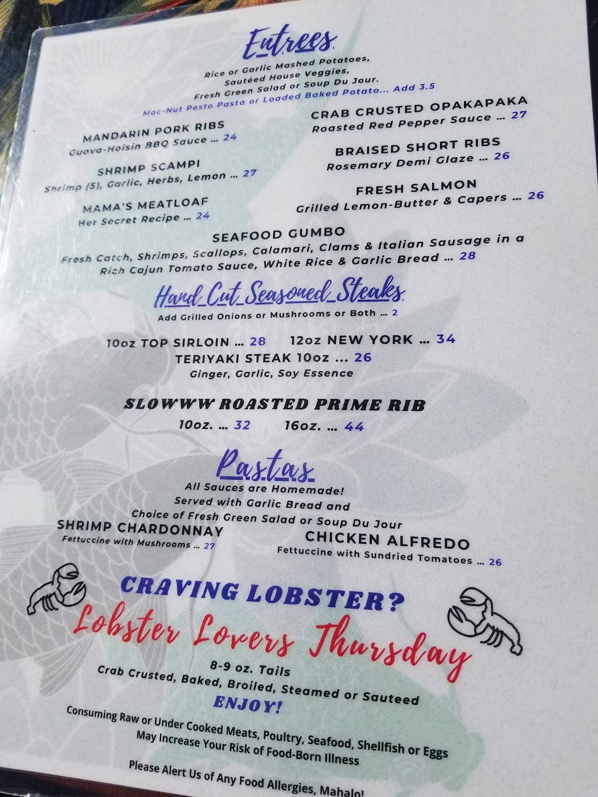 Menu at Ponds Hilo restaurant, Hilo
