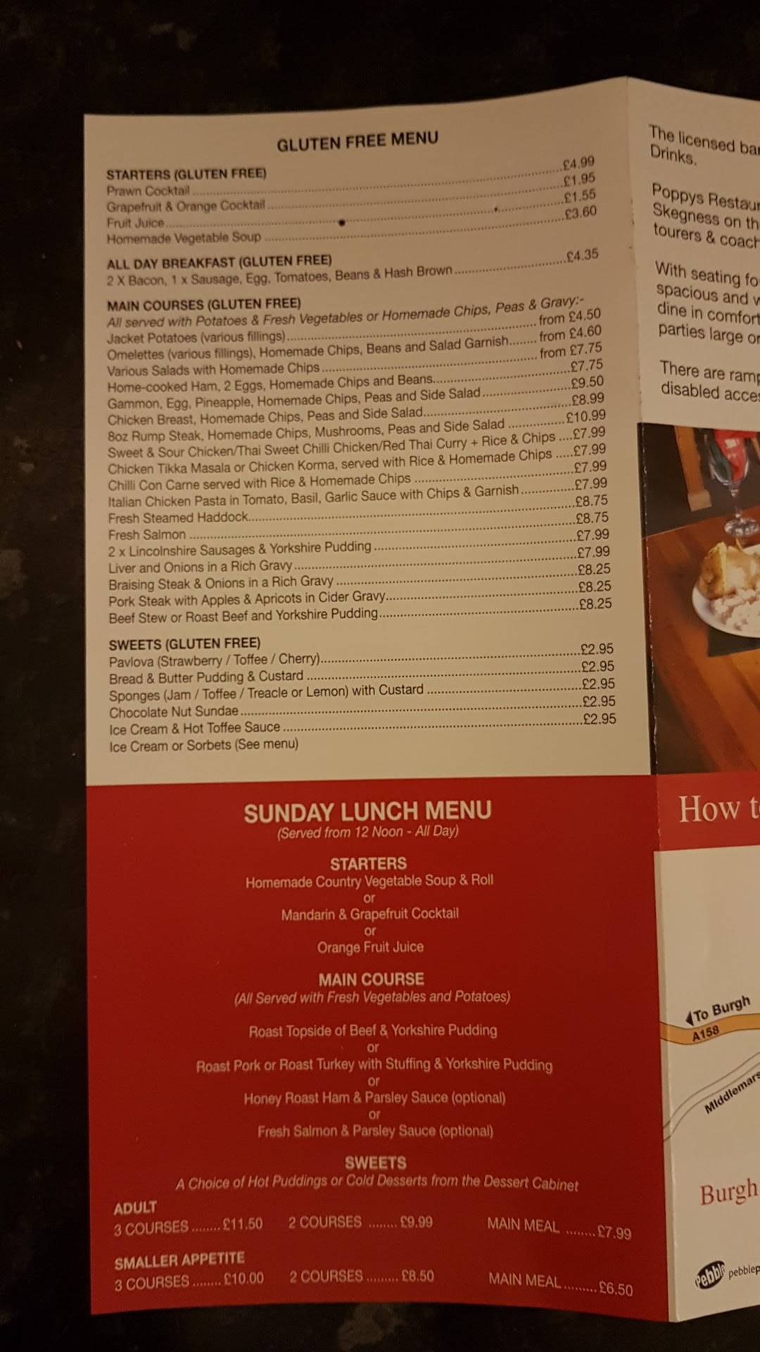 Menu at Poppy's Restaurant, Skegness