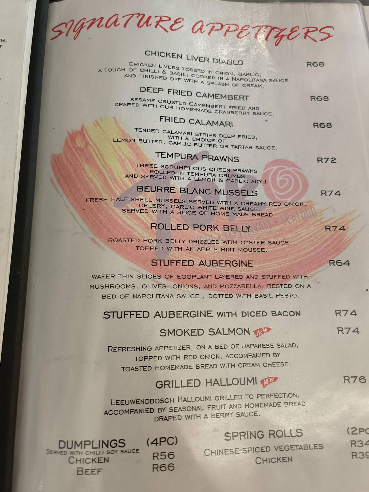 Menu at TORO Sushi, Teppanyaki & Seafood restaurant, Port Elizabeth
