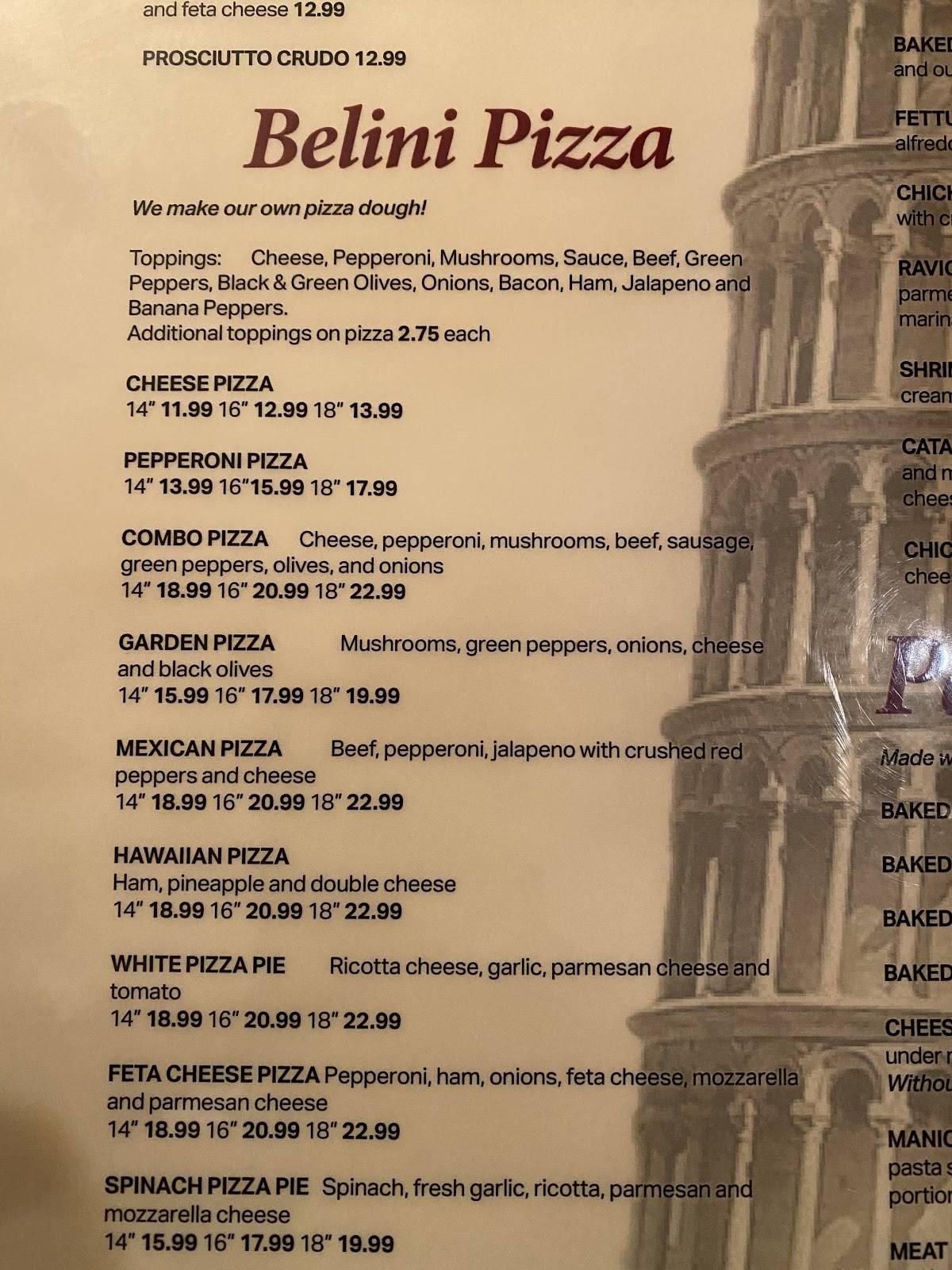 Menu at Melini Cucina Italian Restaurant, Portsmouth, 603 Chillicothe St