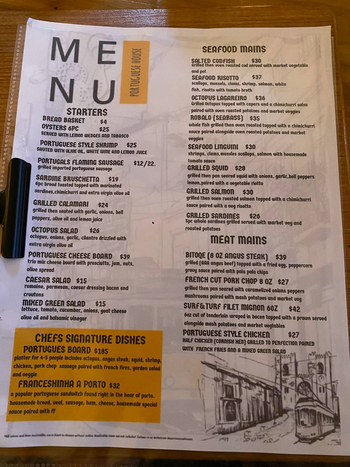 Menu at Portuguese House restaurant, Huntsville
