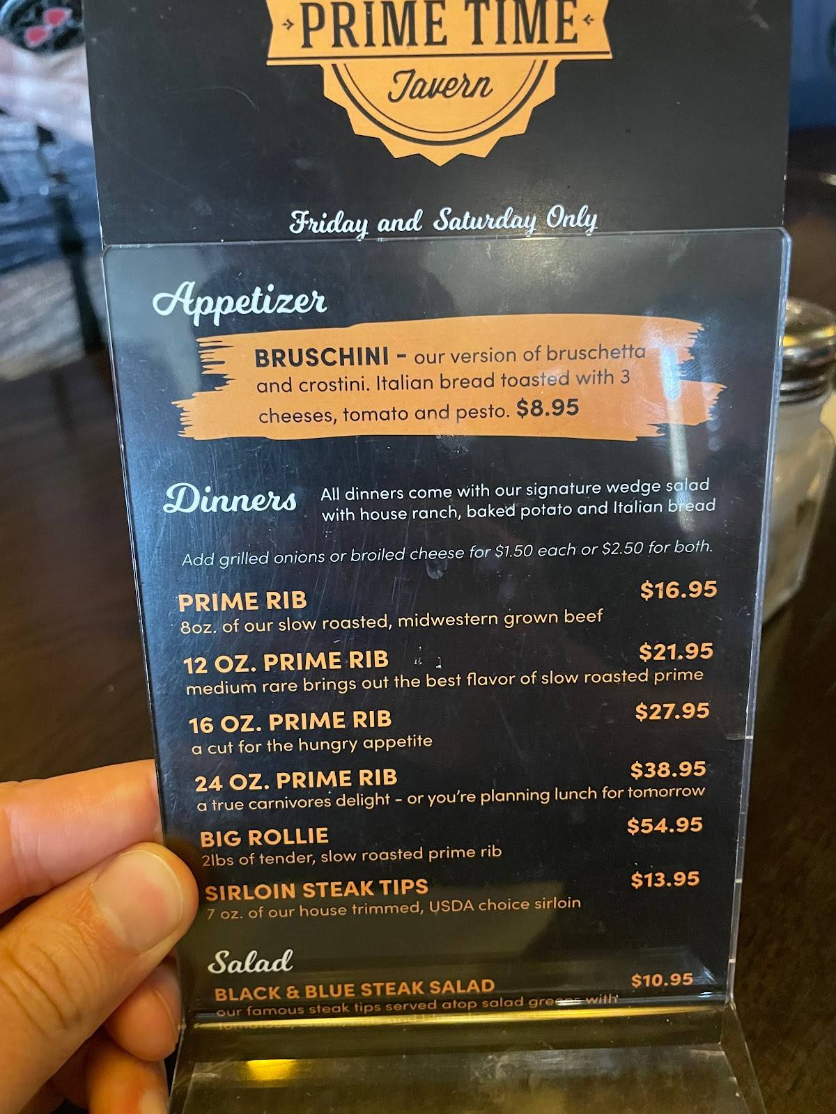 Menu at Prime Time Tavern pub & bar, Huron