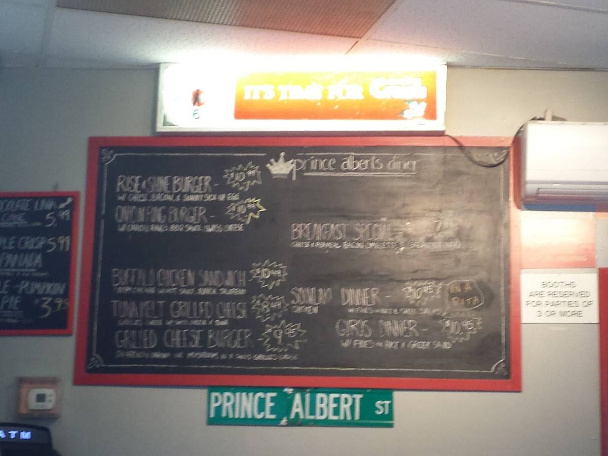 Menu at Prince Albert's Diner restaurant, London