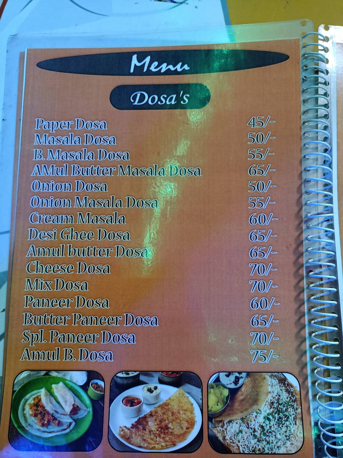 Menu at Professional dosa, New Delhi