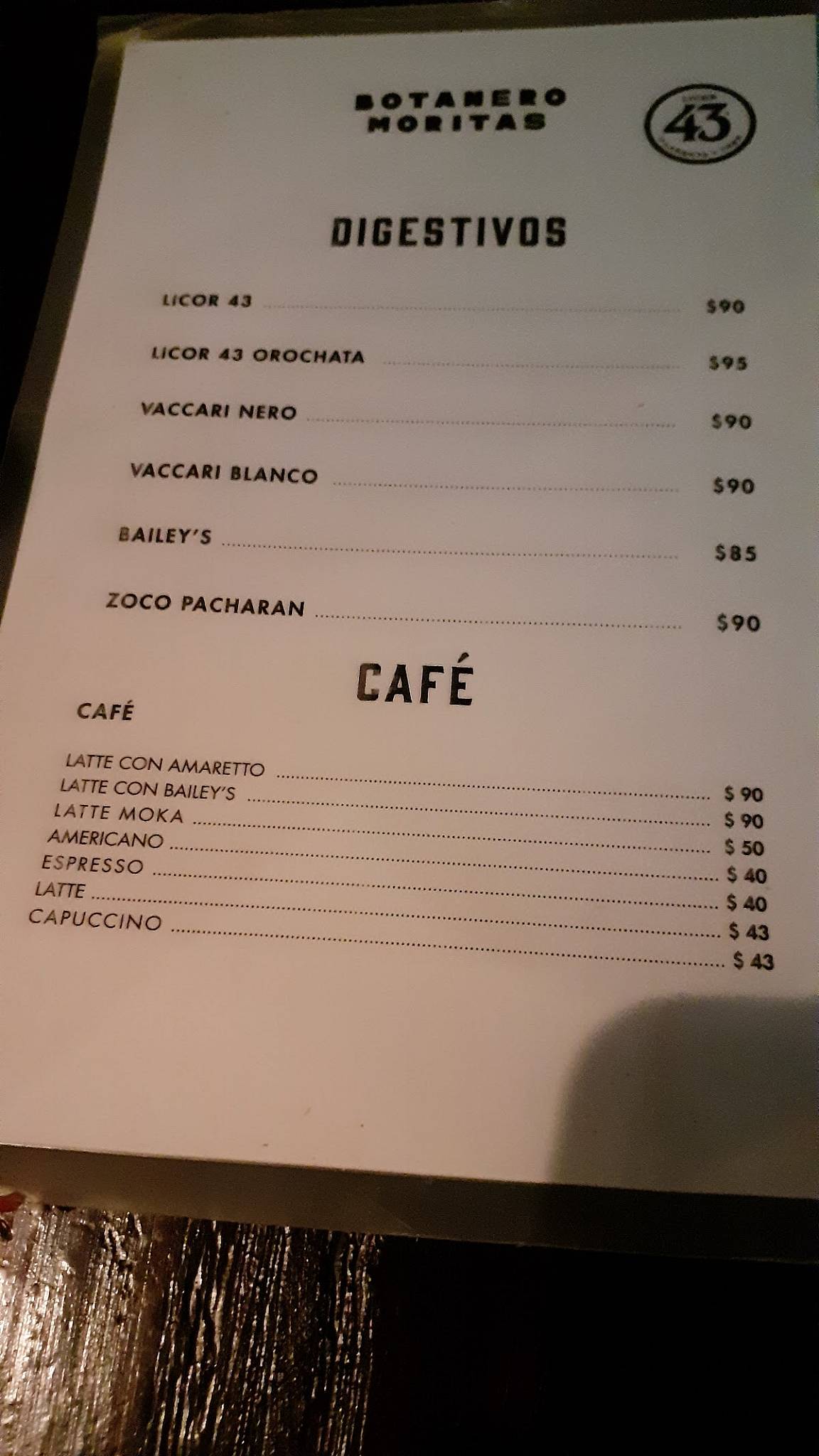 Carta del pub y bar Botanero Moritas, Monterrey, Juan Ignacio Ramón 852 ...