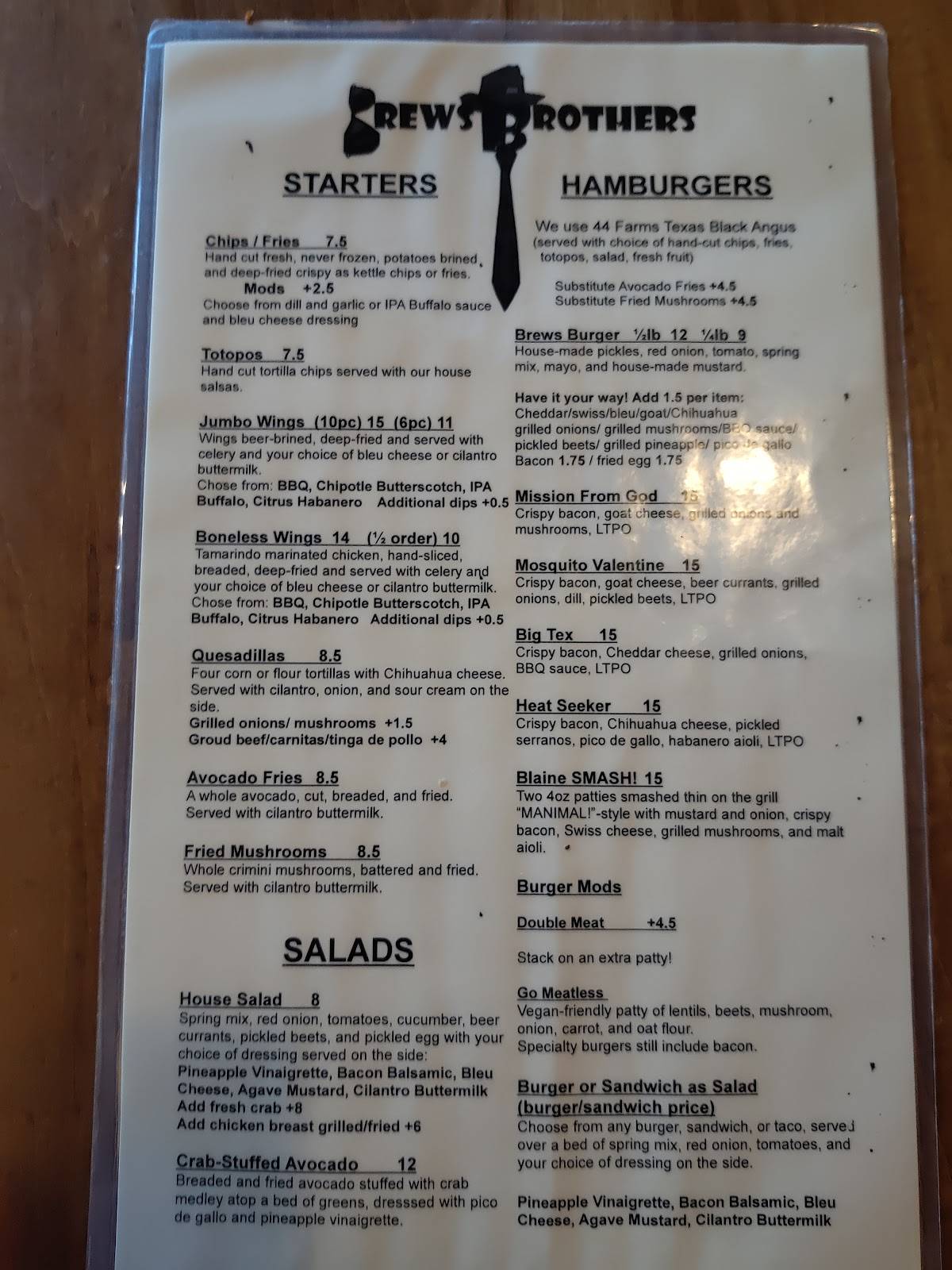 Menu at Brews Brothers pub & bar, Galveston