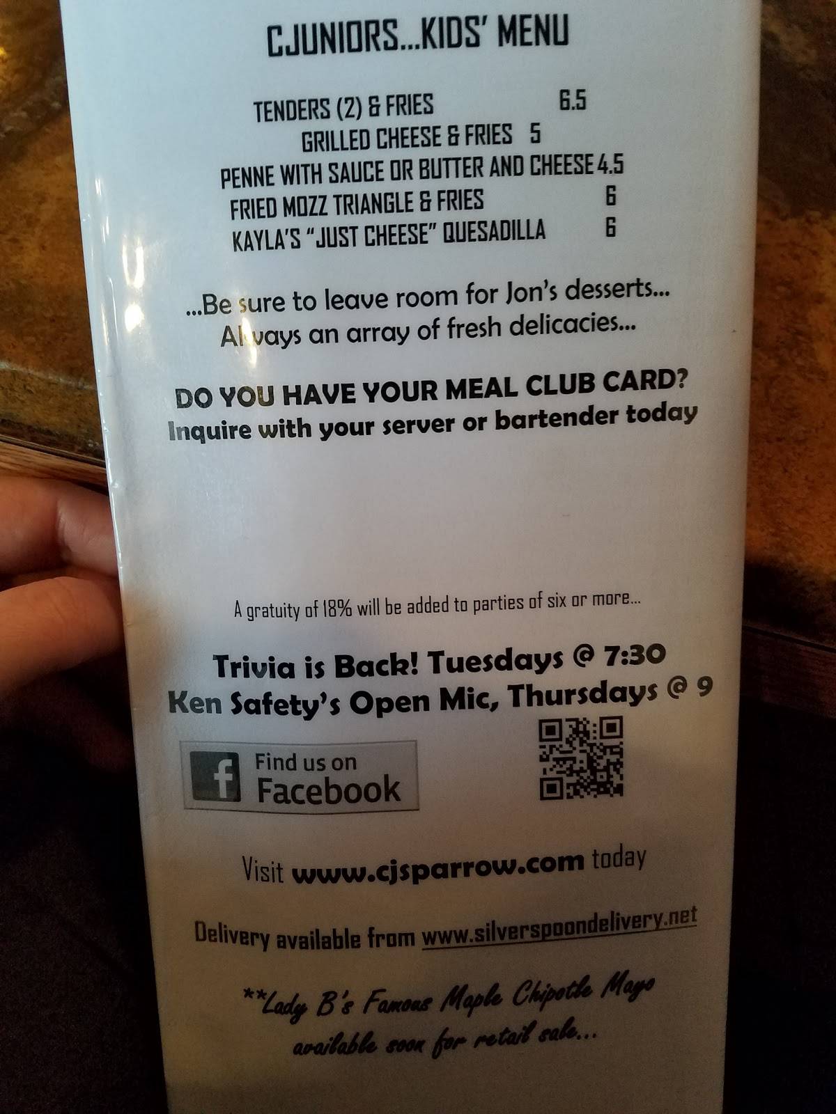 Menu at C.J. Sparrow pub & bar, Cheshire