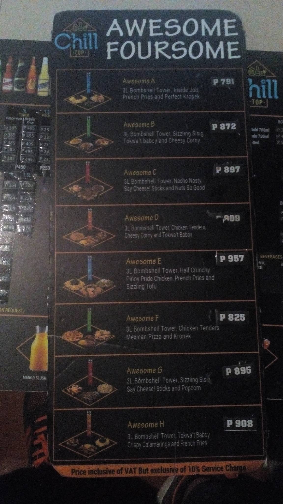 Menu at Chill Top Cubao - Roofdeck Restobar, Quezon City, 266 P. Tuazon ...