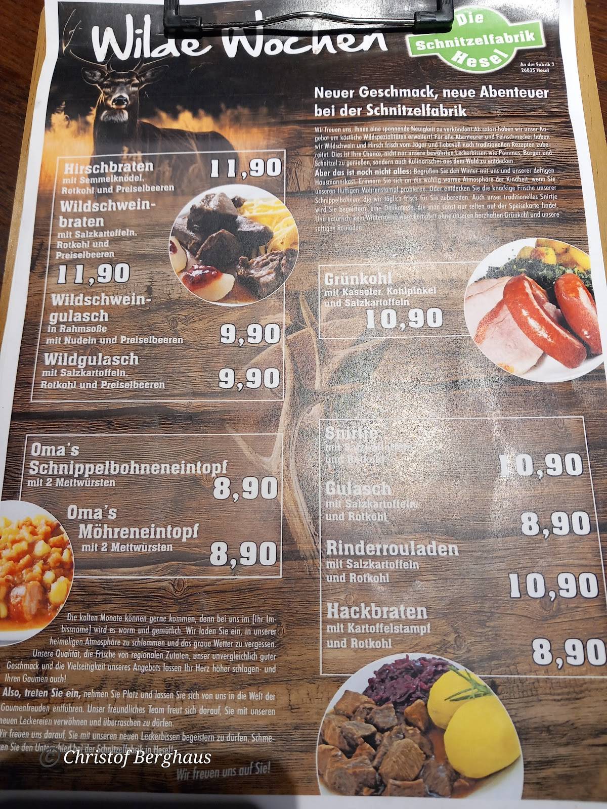 Speisekarte von Die Schnitzelfabrik Hesel pub & Bar, Hesel