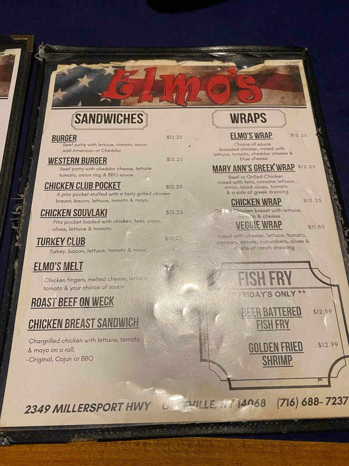 Menu at ELMO'S RESTAURANT & BAR, Getzville