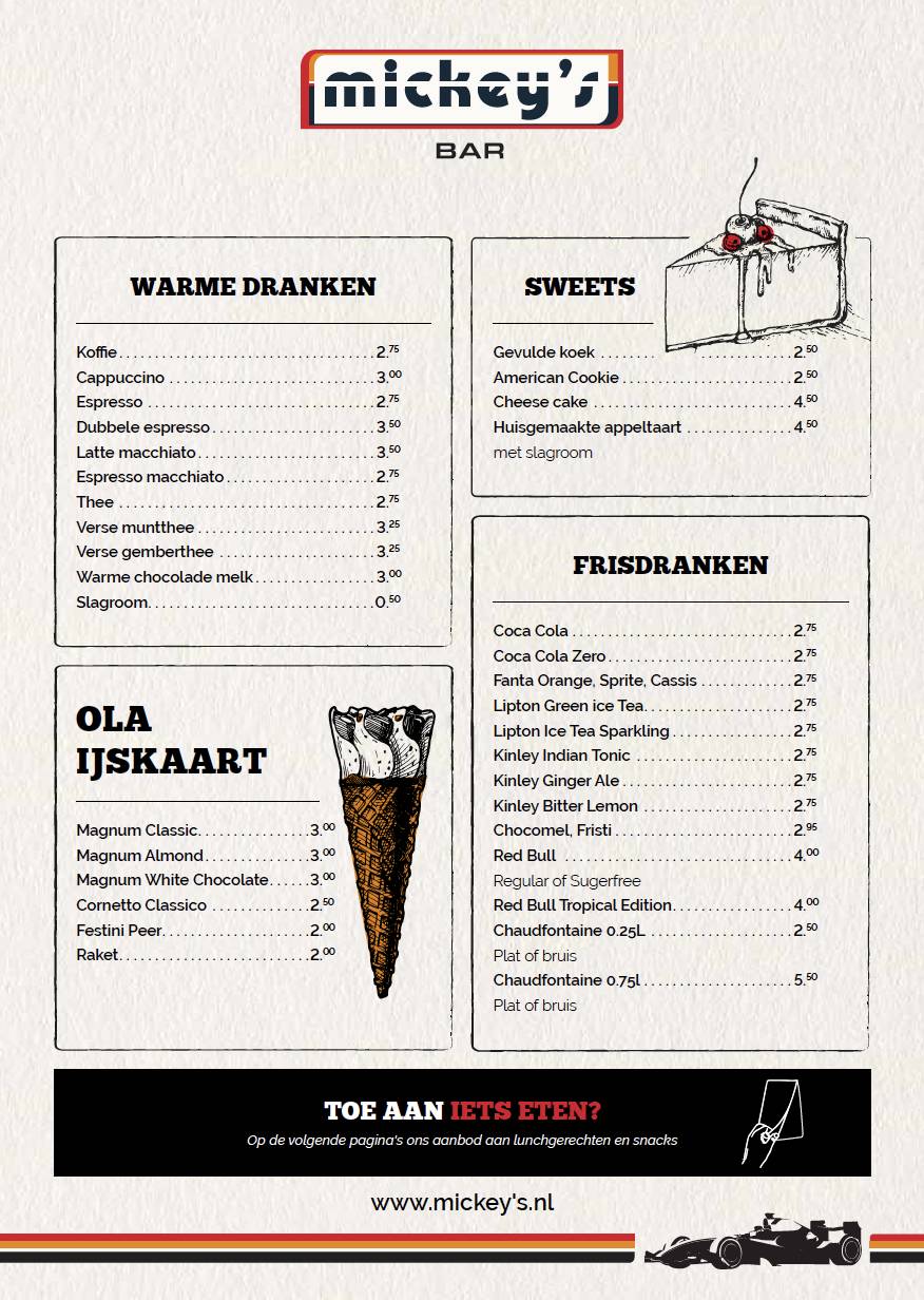 Speisekarte von Mickey's Cafe / Bar, Zandvoort