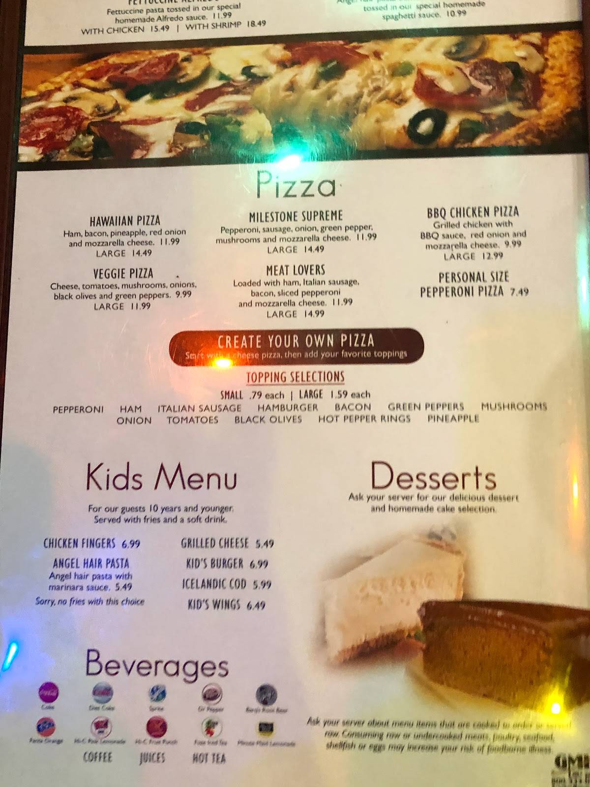 Menu at Milestone Grill pub & bar, Eastpointe