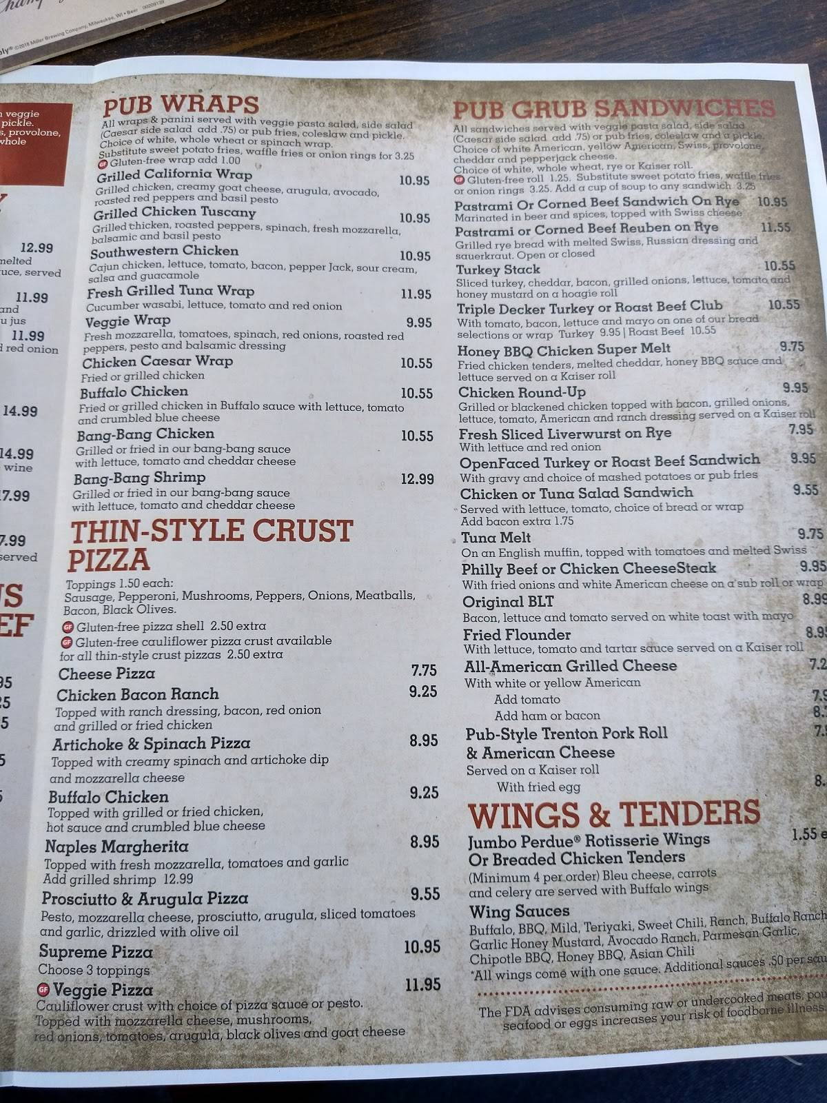 Menu at Miracle Pub, Toms River