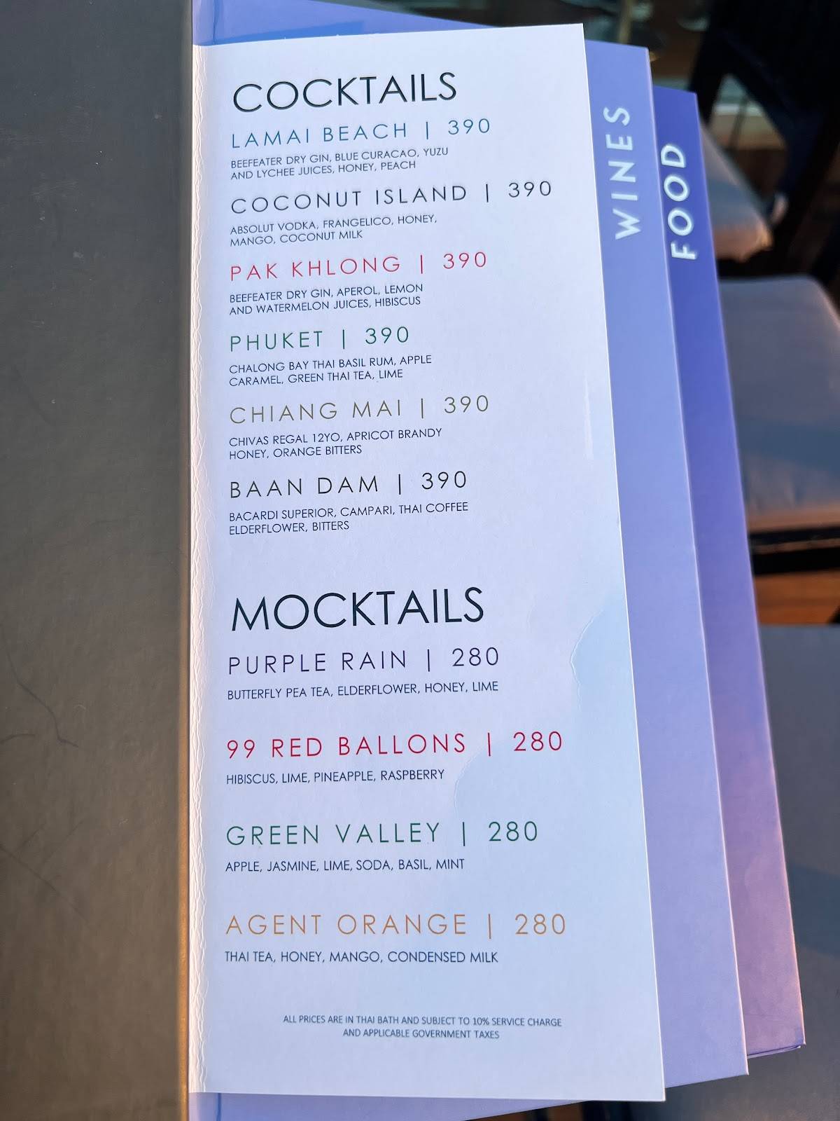 Menu at Octave Rooftop Lounge & Bar, Bangkok