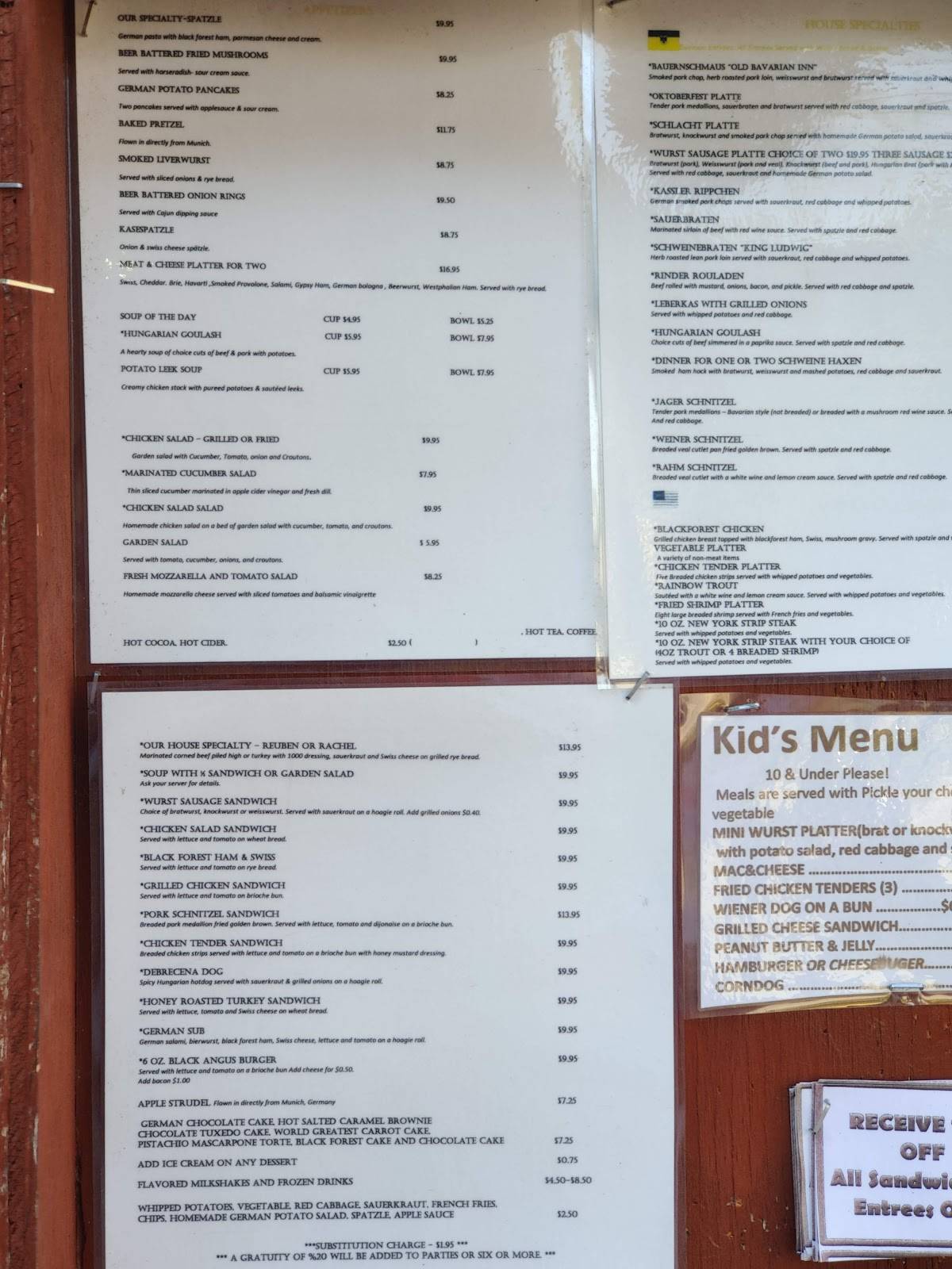 Menu at Old Bavaria Inn Restaurant, Helen