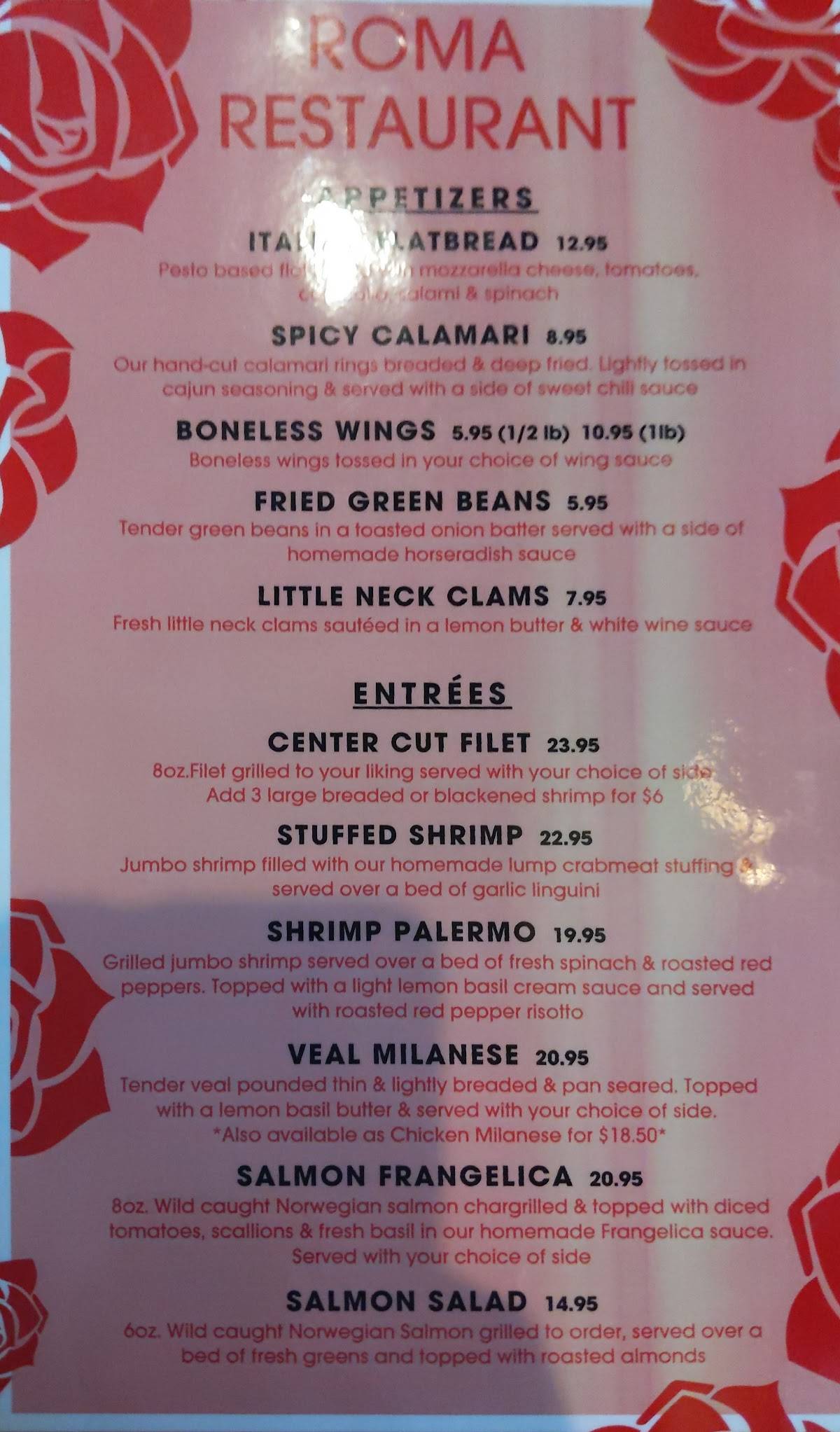 Menu at Pizza Roma Restaurant, Pittsburgh, Perry Hwy