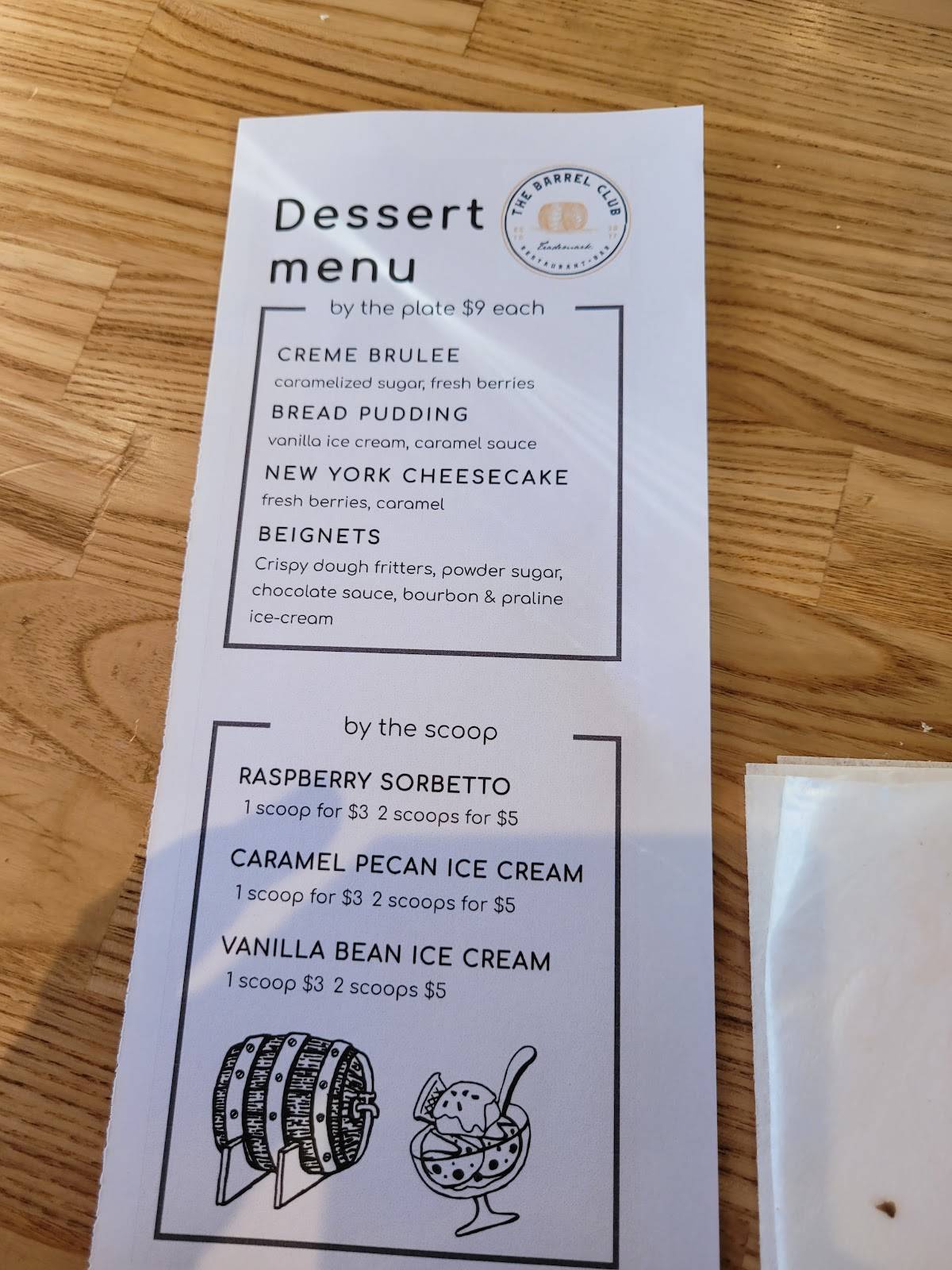 Menu at The Barrel Club, Oak Lawn