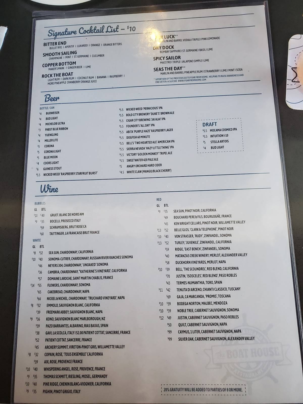 Menu at The Boat House pub & bar, Fernandina Beach