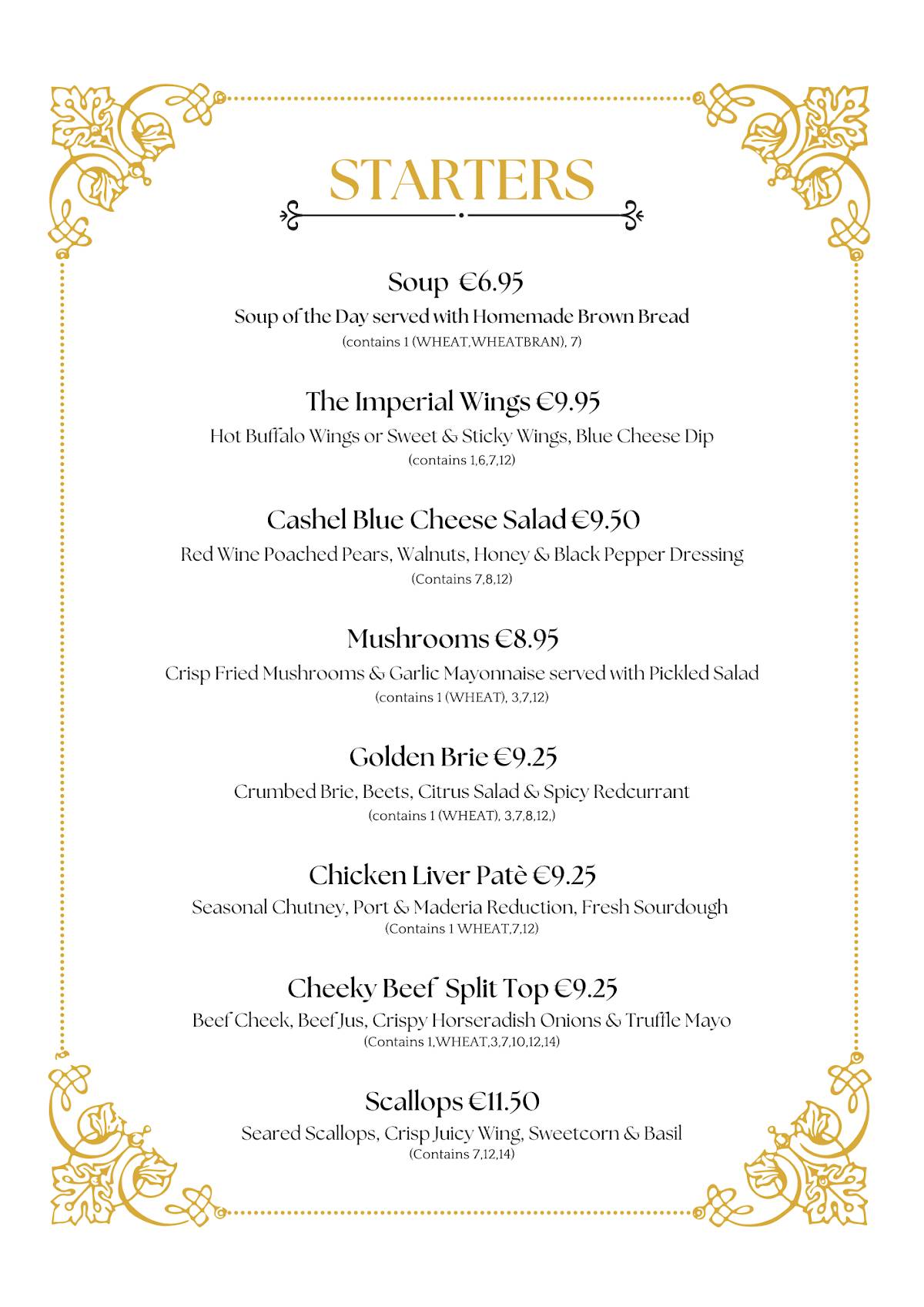 Menu at The Imperial Bar & Nightclub, Cavan