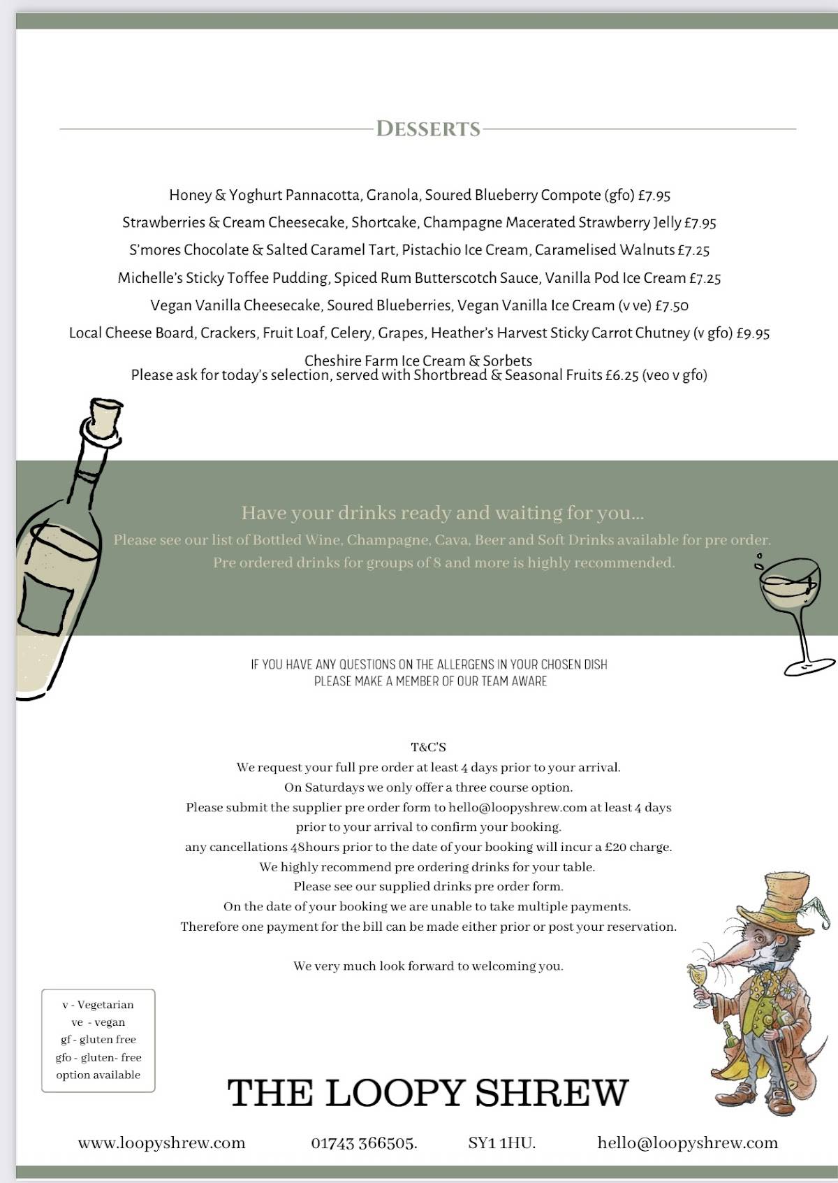 Menu at The Loopy Shrew pub & bar, Shrewsbury
