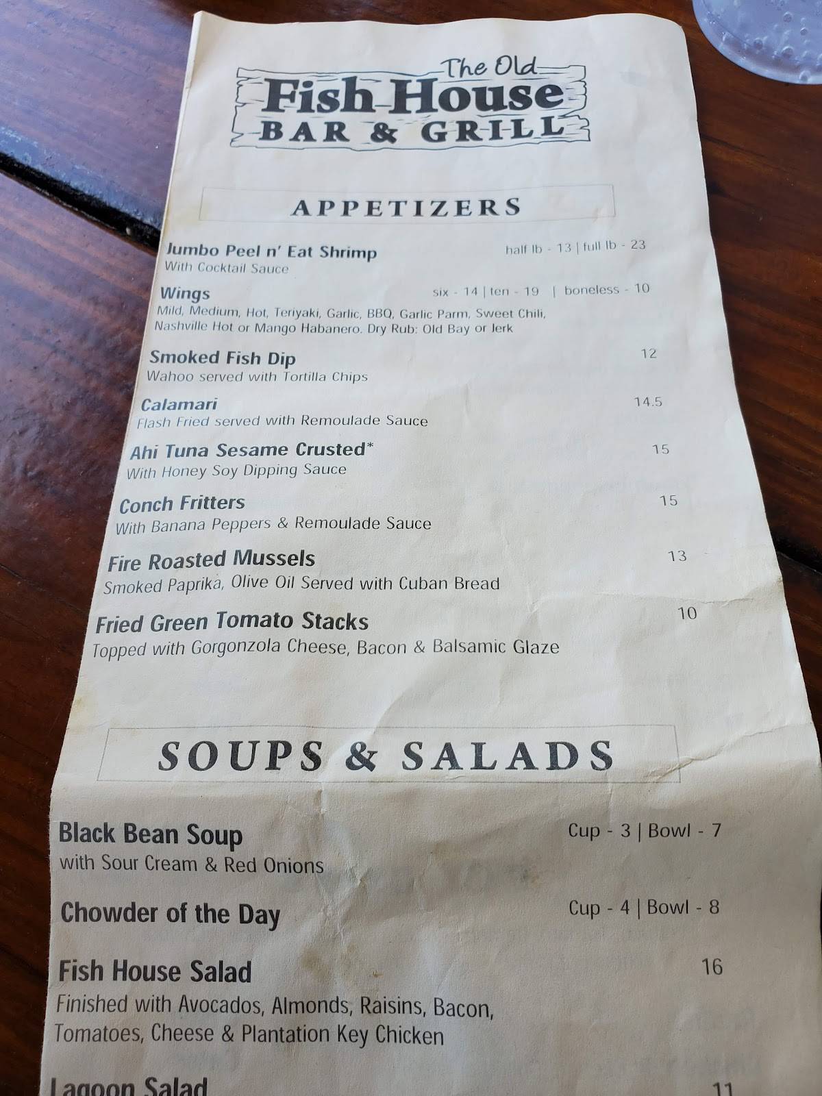 Menu at The Old Fish House Bar and Grill, Grant-Valkaria