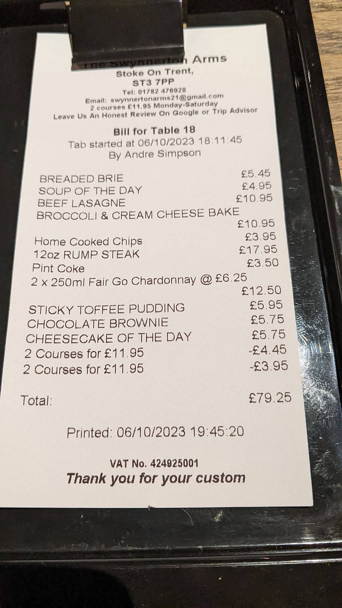 Menu at The Swynnerton Arms pub & bar, Stoke-on-Trent