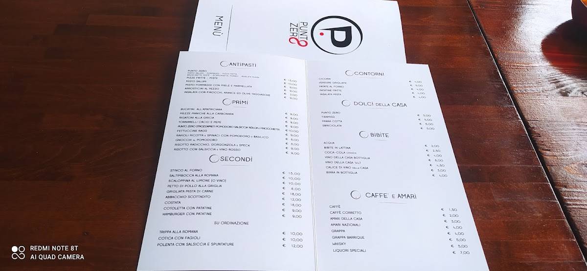 Menu da Punto Zero ristorante, Roma, Via Gagliano del Capo