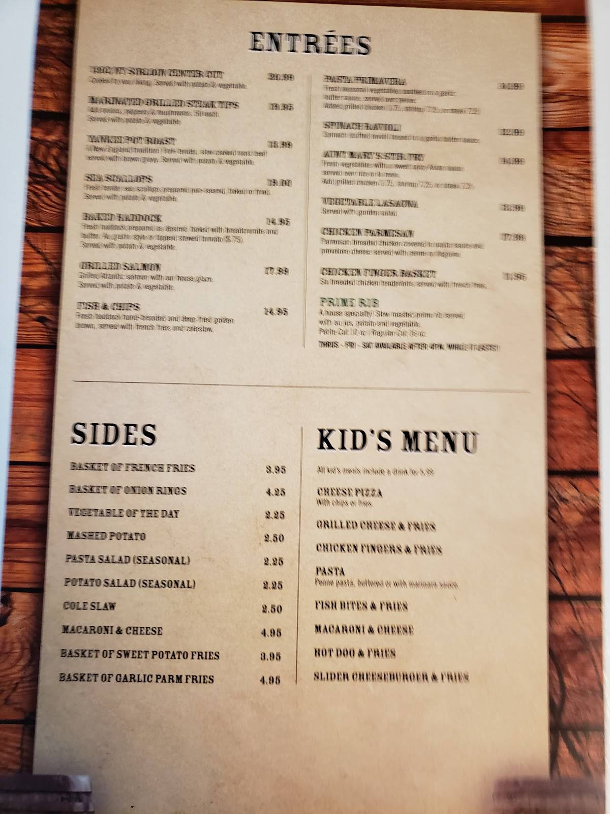 Menu at Quaker Tavern restaurant, Uxbridge, 466 Quaker Hwy #1603