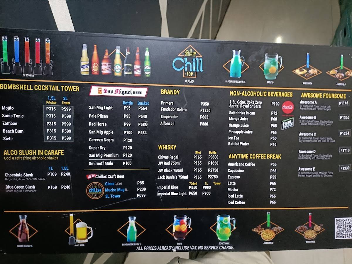 Menu at Chill Top Cubao - Roofdeck Restobar, Quezon City, 266 P. Tuazon ...