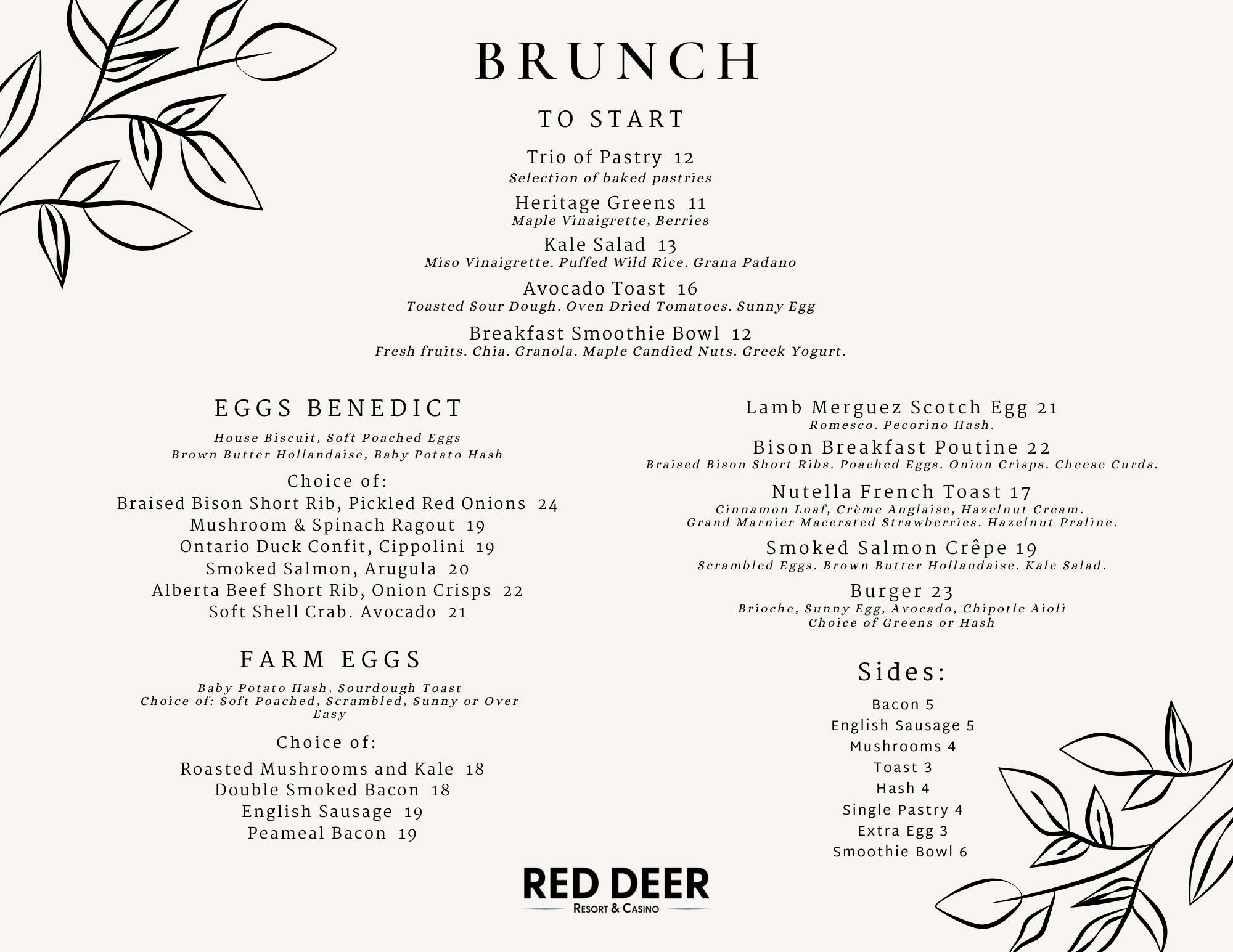 Menu at Red Deer Resort & Casino restaurant, Red Deer