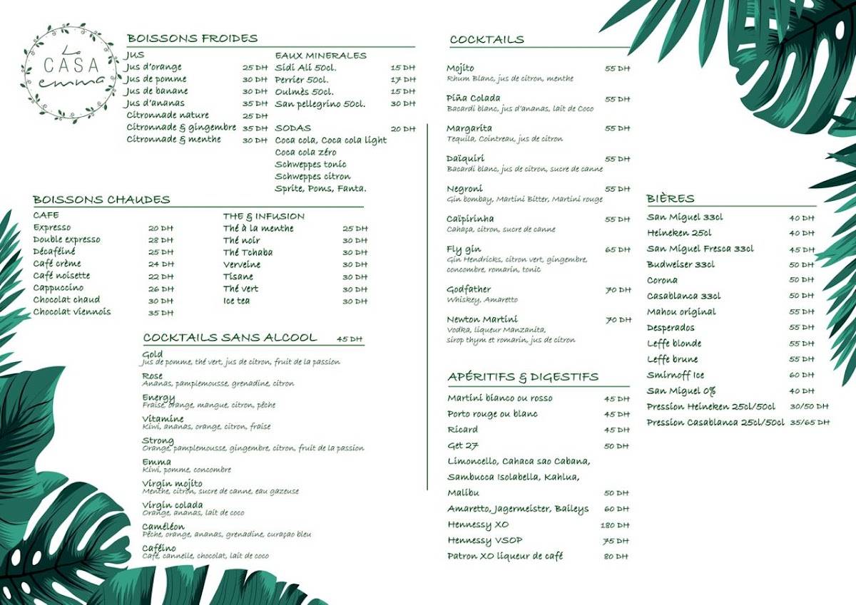 Menu au La Casa Emma - Lounge Restaurant, Rabat, 7 Rue Abou Chouaib ...