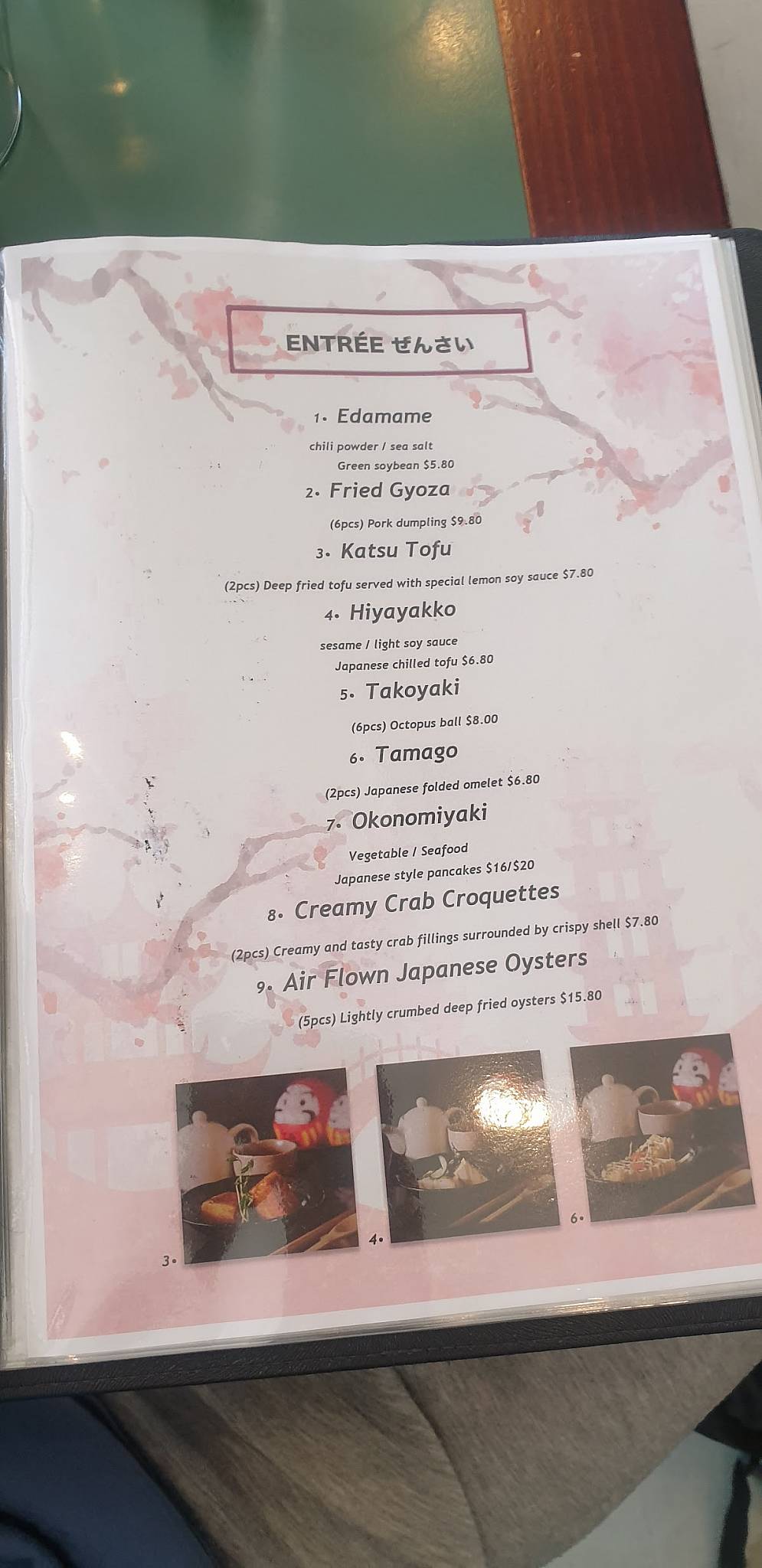 Menu at Raijin restaurant, McKellar