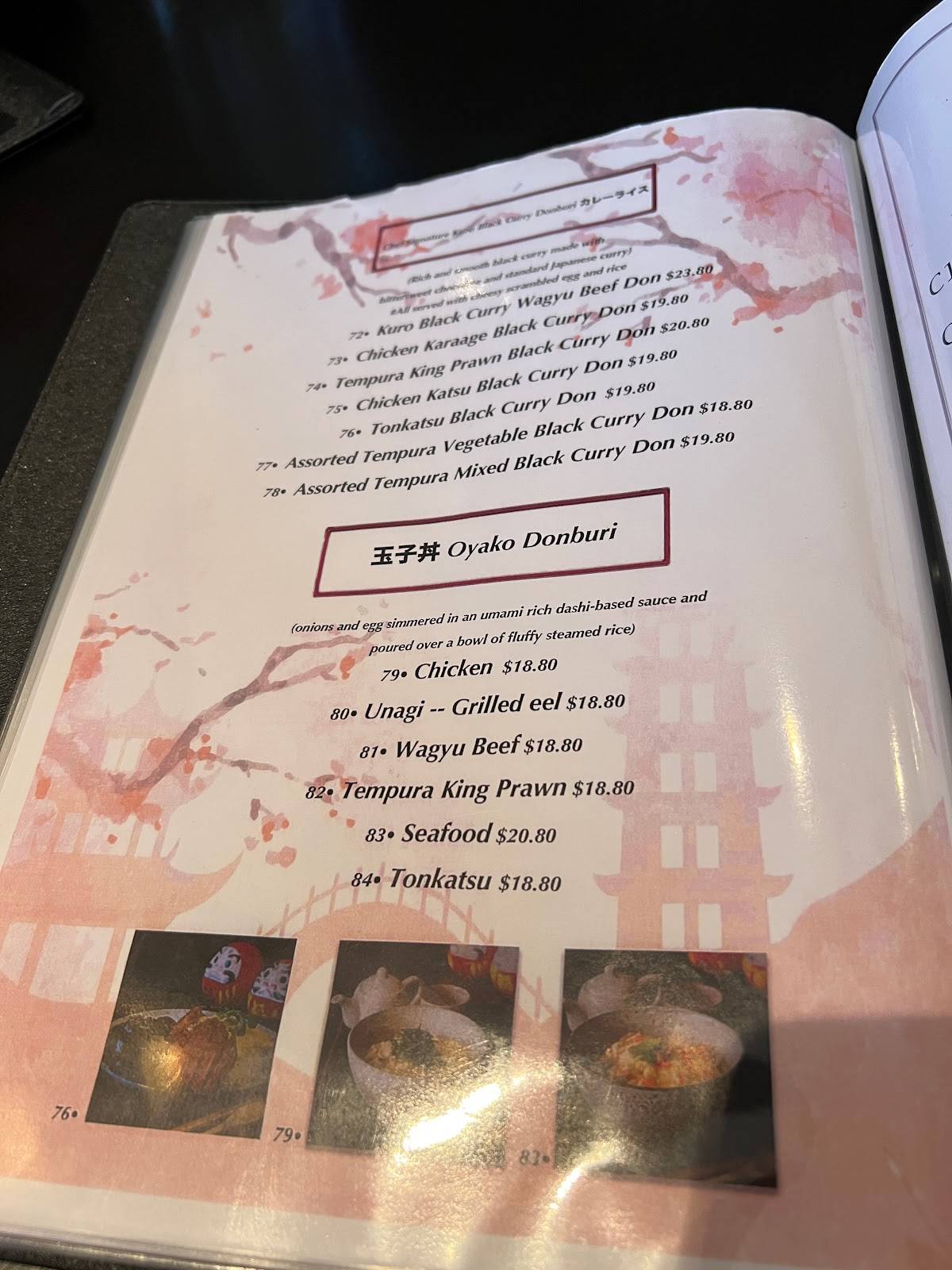 Menu at Raijin restaurant, McKellar