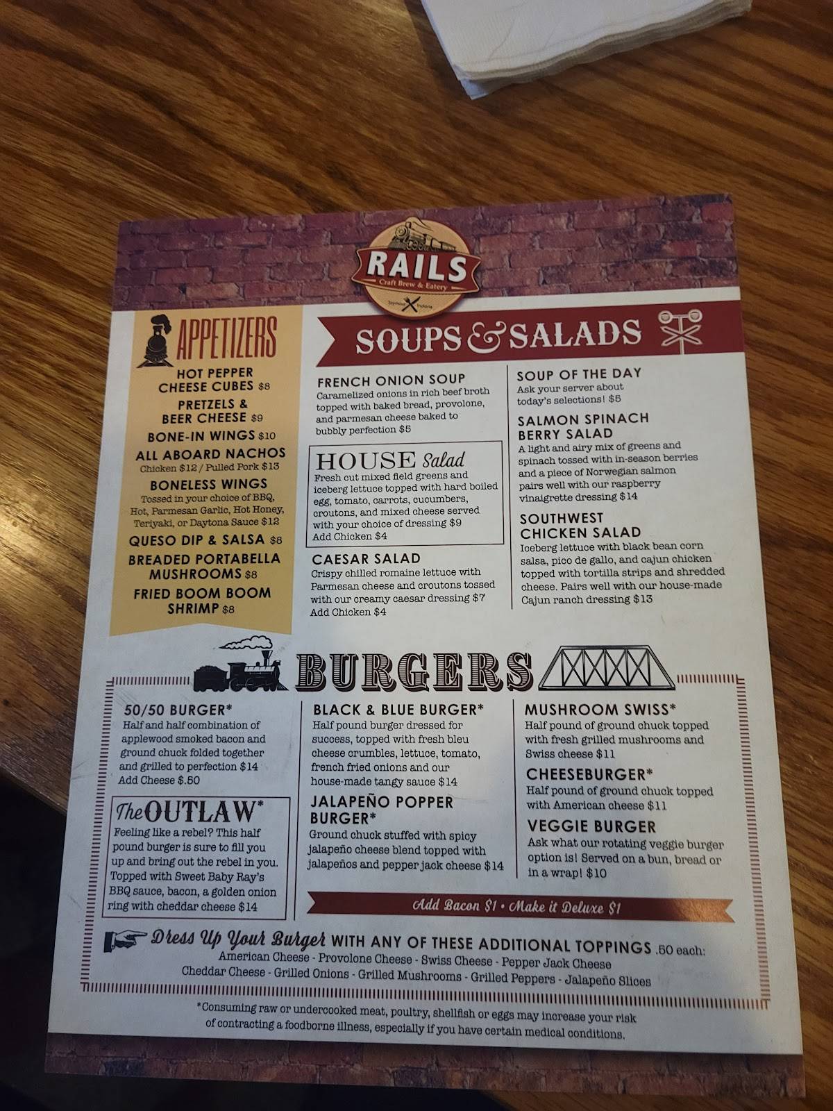 Menu at Rails Craft Brew & Eatery pub & bar, Seymour