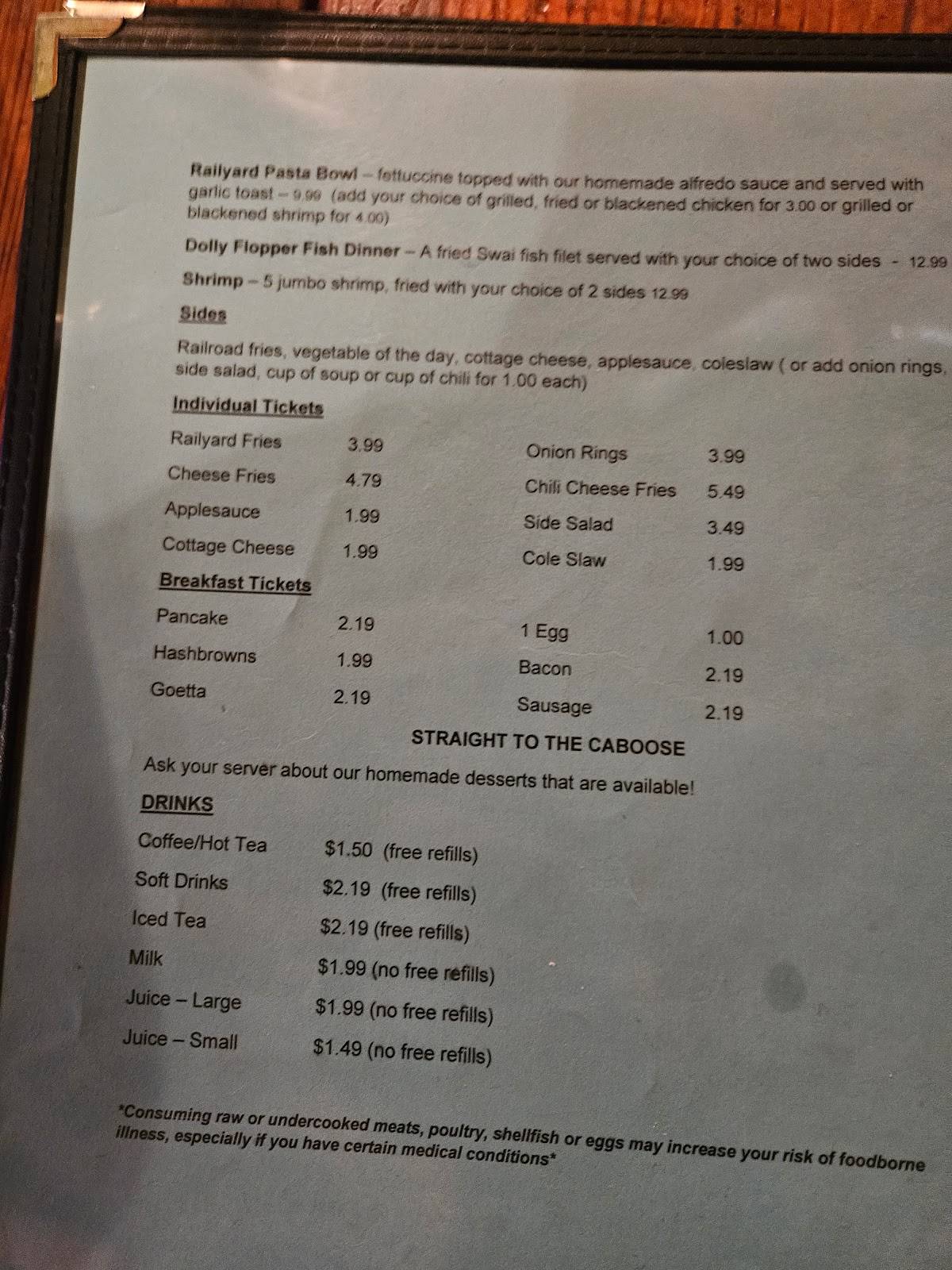 Menu at Railyard Bar & Grill, Sunman
