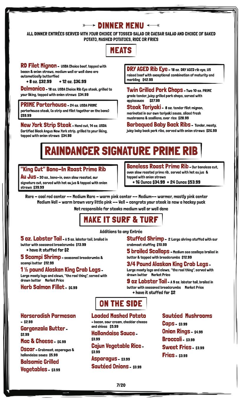 Menu at Raindancer Restaurant, Amsterdam, NY-30