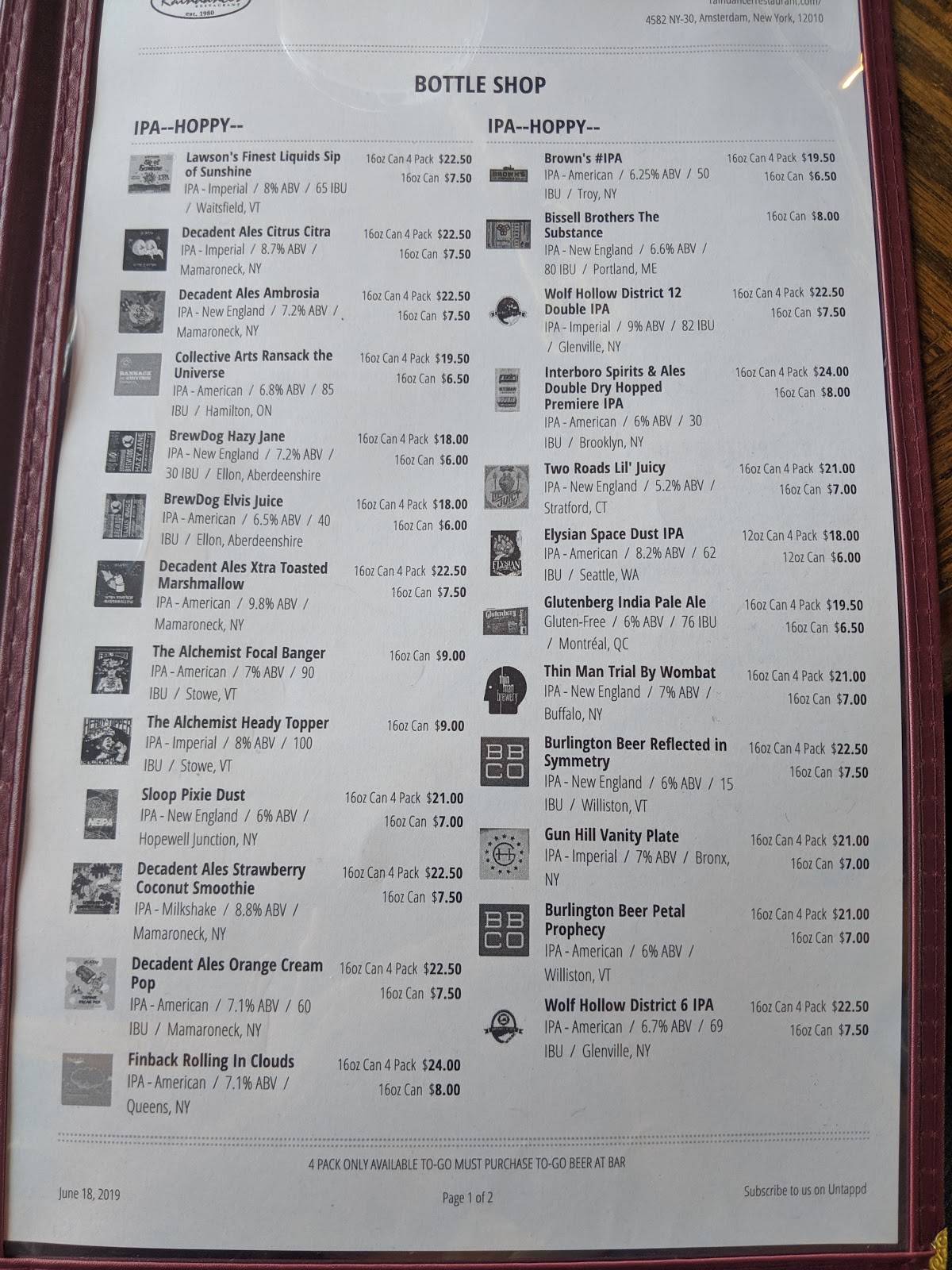 Menu at Raindancer Restaurant, Amsterdam, NY-30
