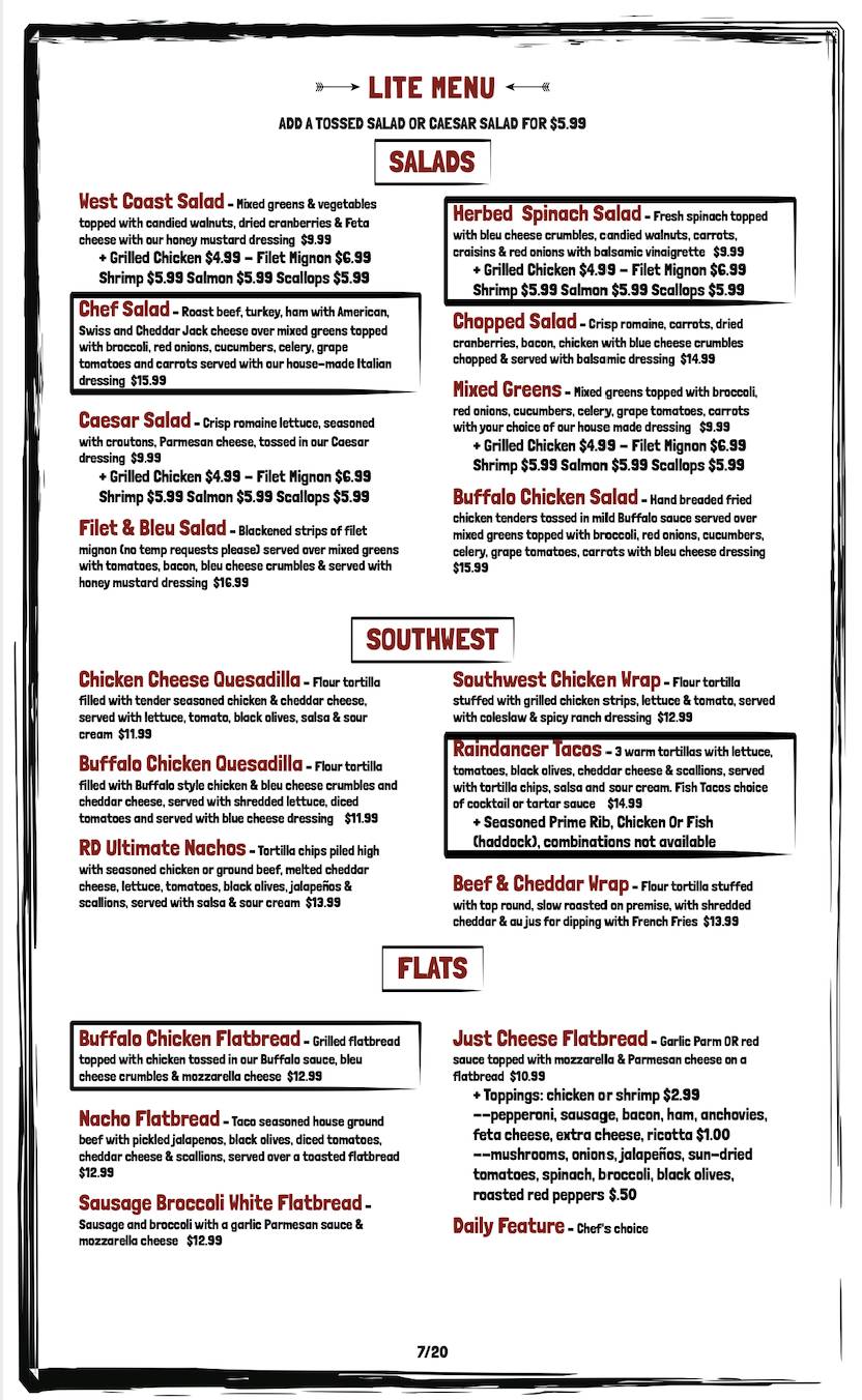 Menu at Raindancer Restaurant, Amsterdam, NY-30