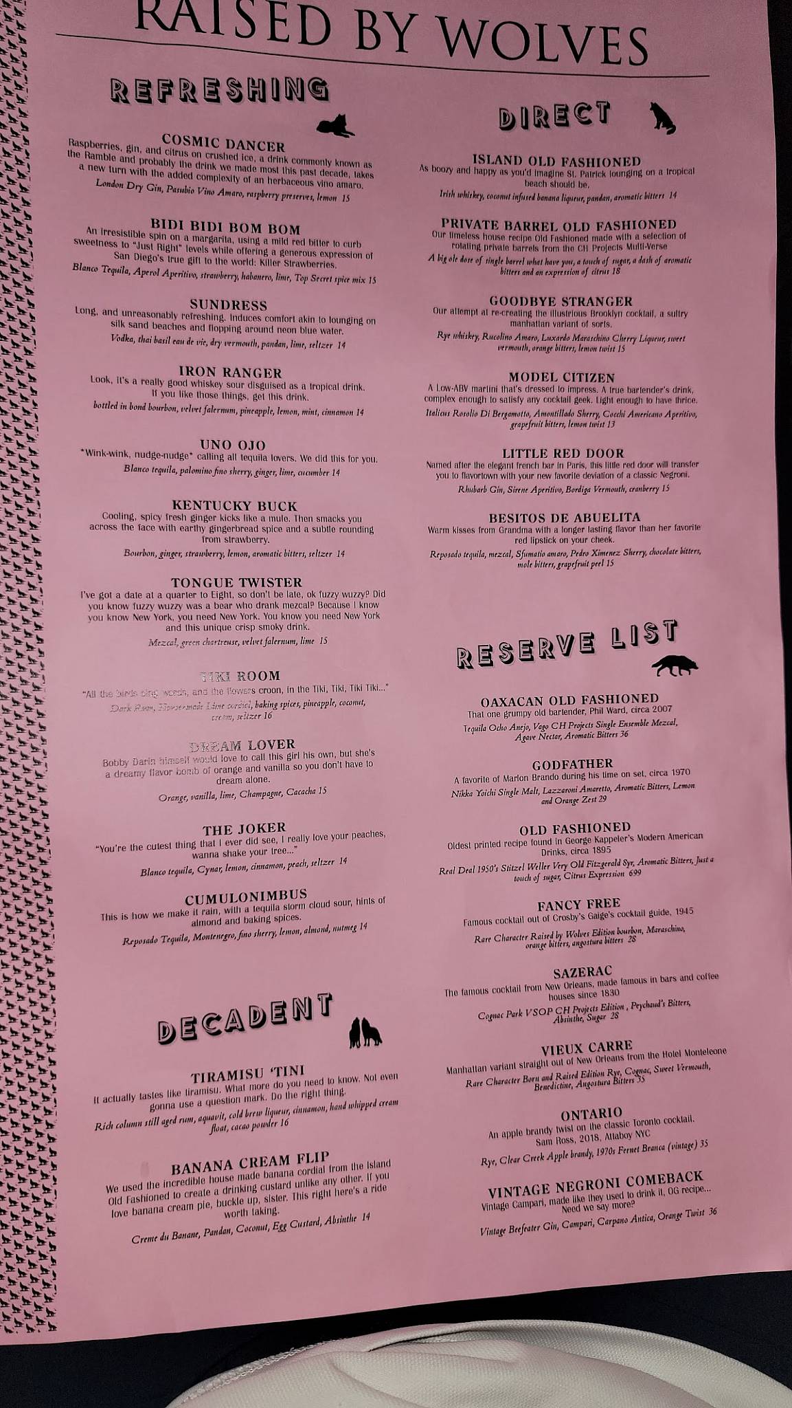 Menu at Raised by Wolves pub & bar, San Diego