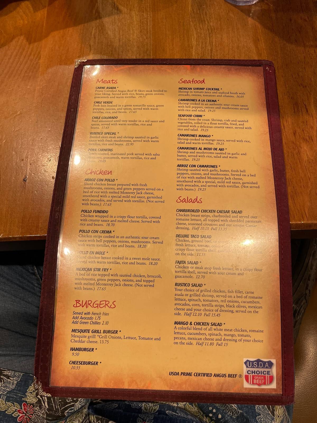 Menu at Rancho Rustico Restaurant, Tucson, E Old Vail Rd