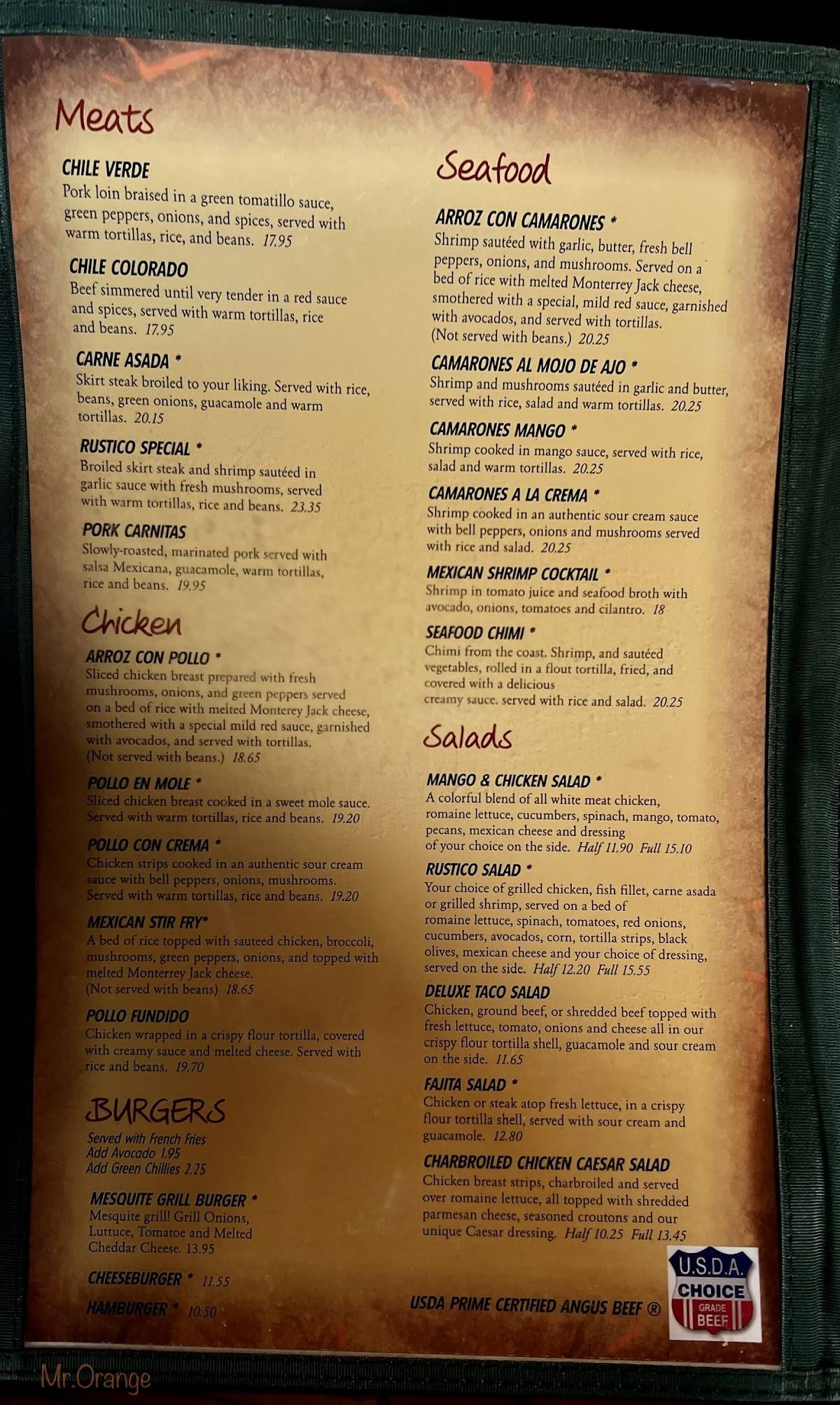 Menu at Rancho Rustico Restaurant, Tucson, E Old Vail Rd