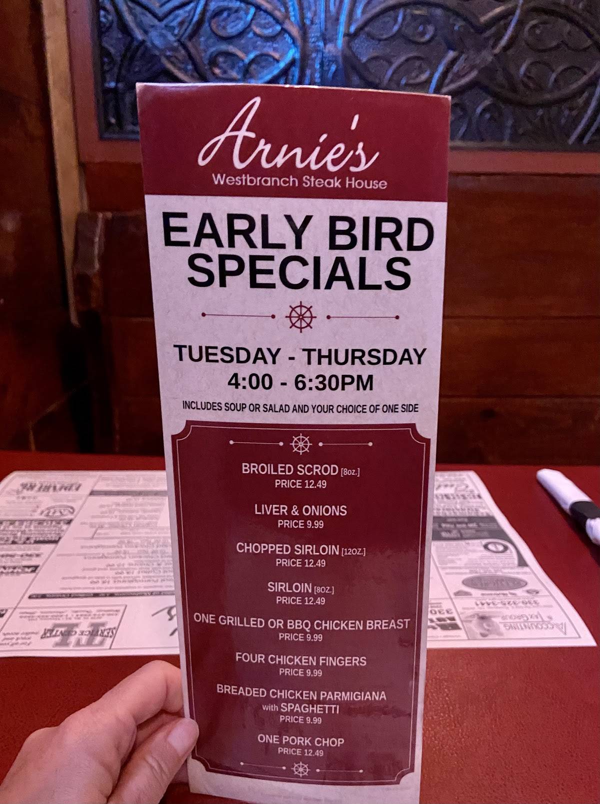 Menu at Arnie's West Branch Steak House steakhouse, Ravenna