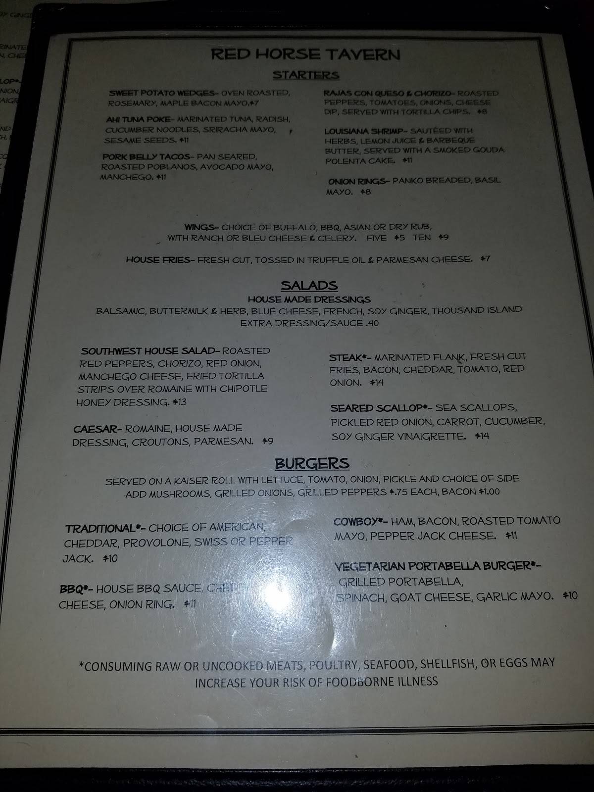 Menu at Red Horse Tavern pub & bar, Pleasant Gap