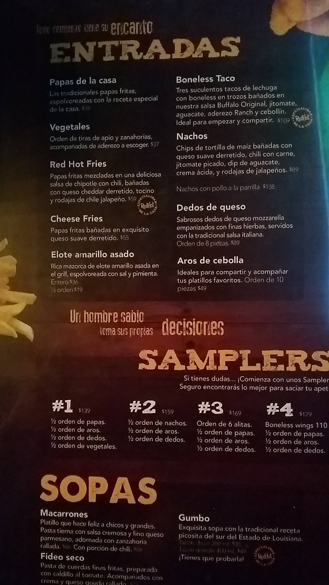 Carta del restaurante Red Hot Grill, Morelia