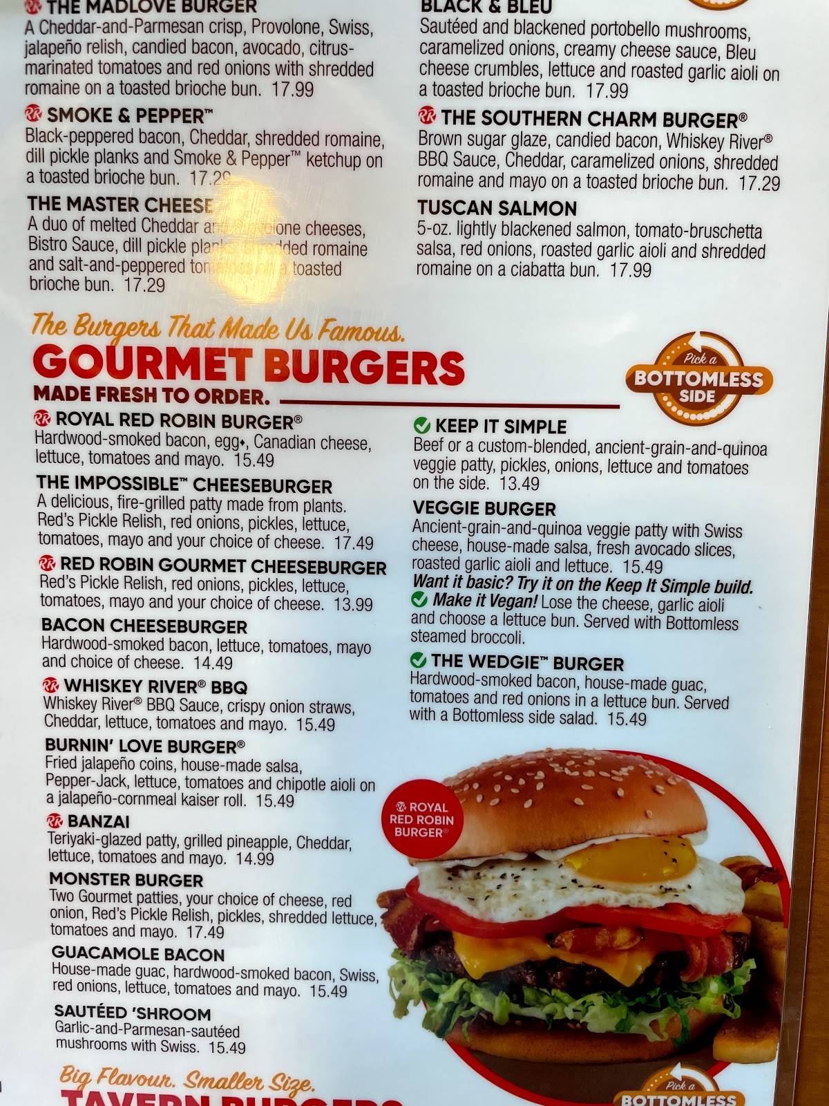 Menu at Red Robin Gourmet Burgers and Brews restaurant, Kelowna