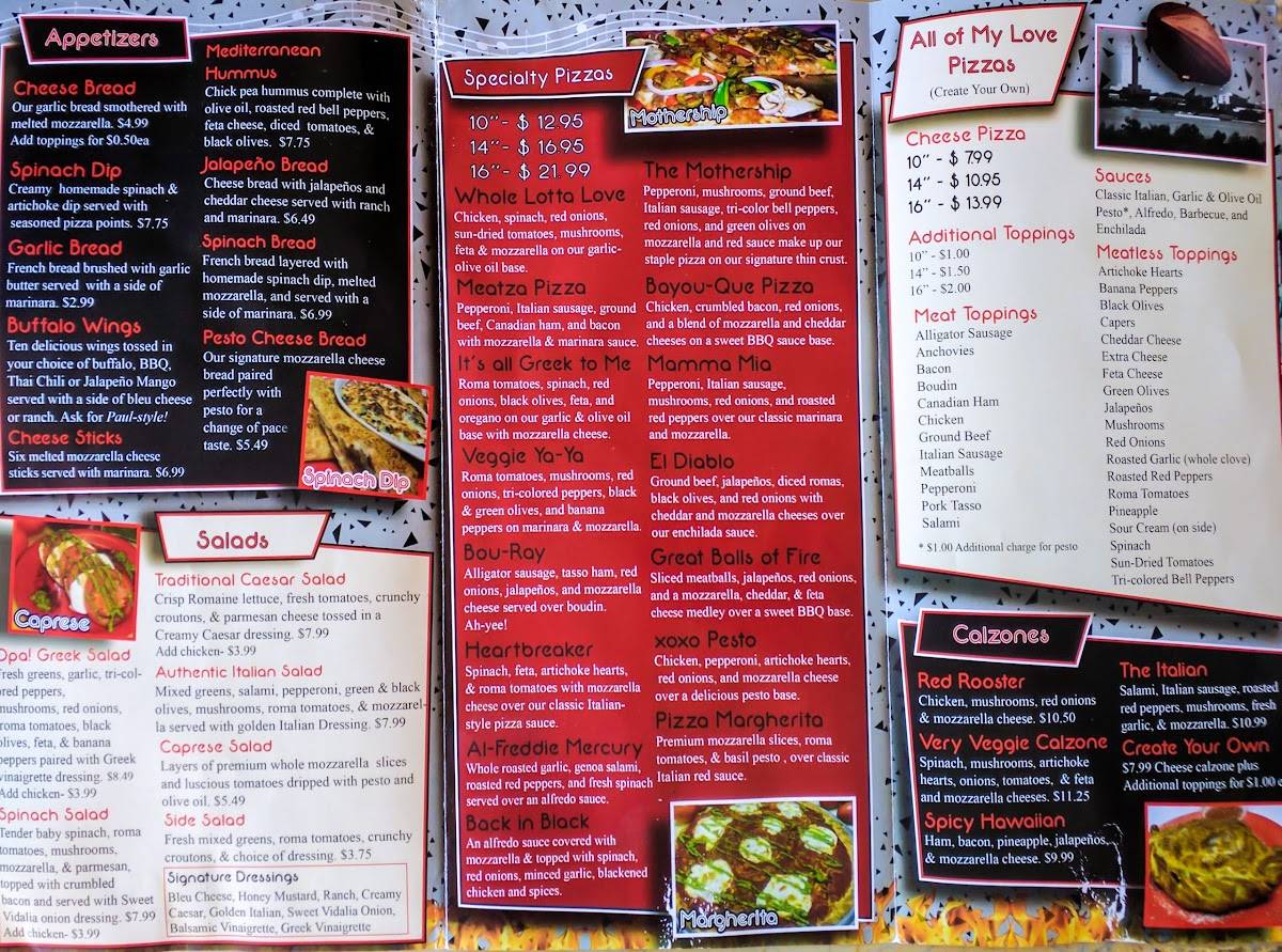 Menu at Red Zeppelin Pizza pizzeria, Baton Rouge